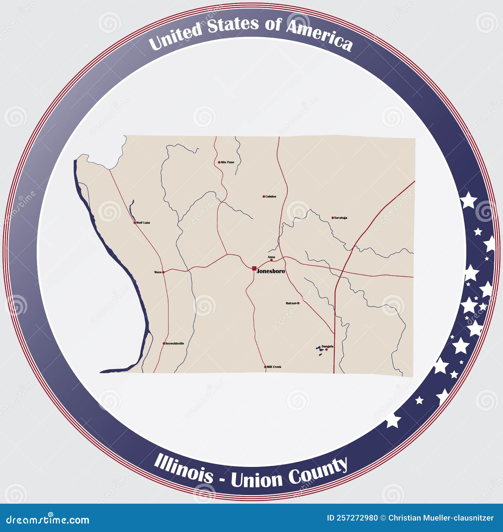 Map of Union County in Illinois Stock Vector - Illustration of ...