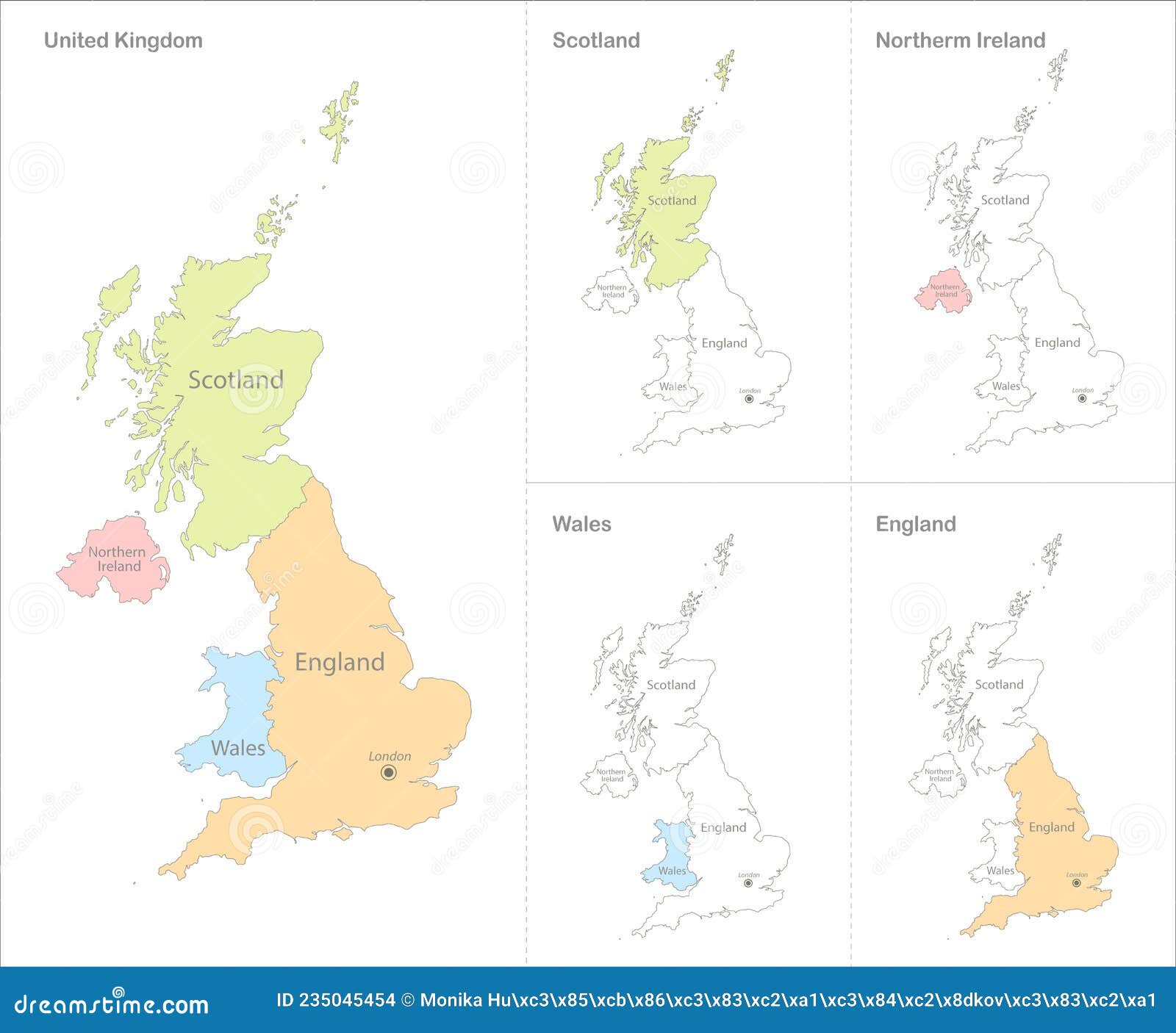 Map of United Kingdom, Administrative Divisions, Regions Separate Stock ...