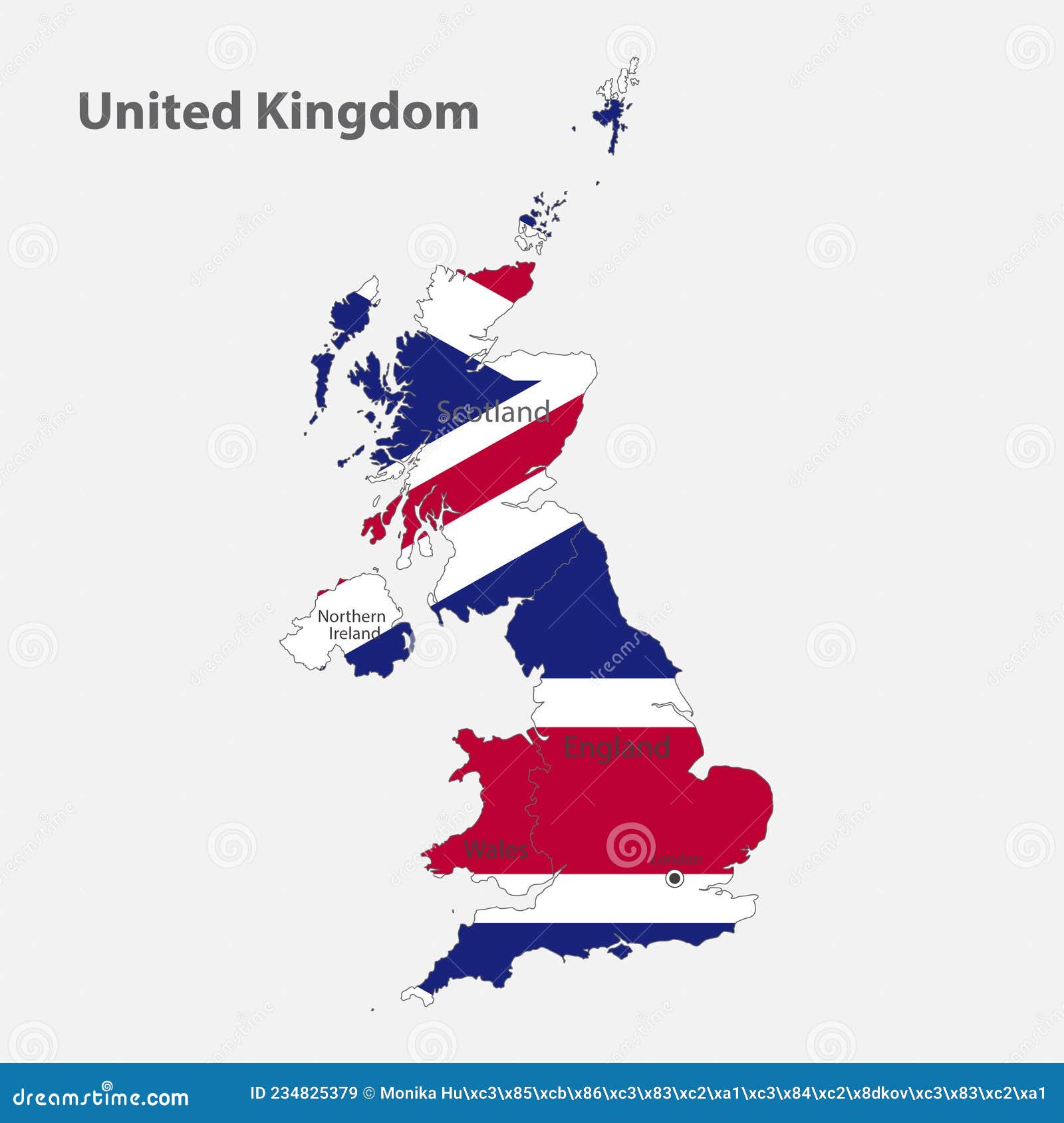 Map of the United Kingdom in the Colors of the Flag with Administrative ...