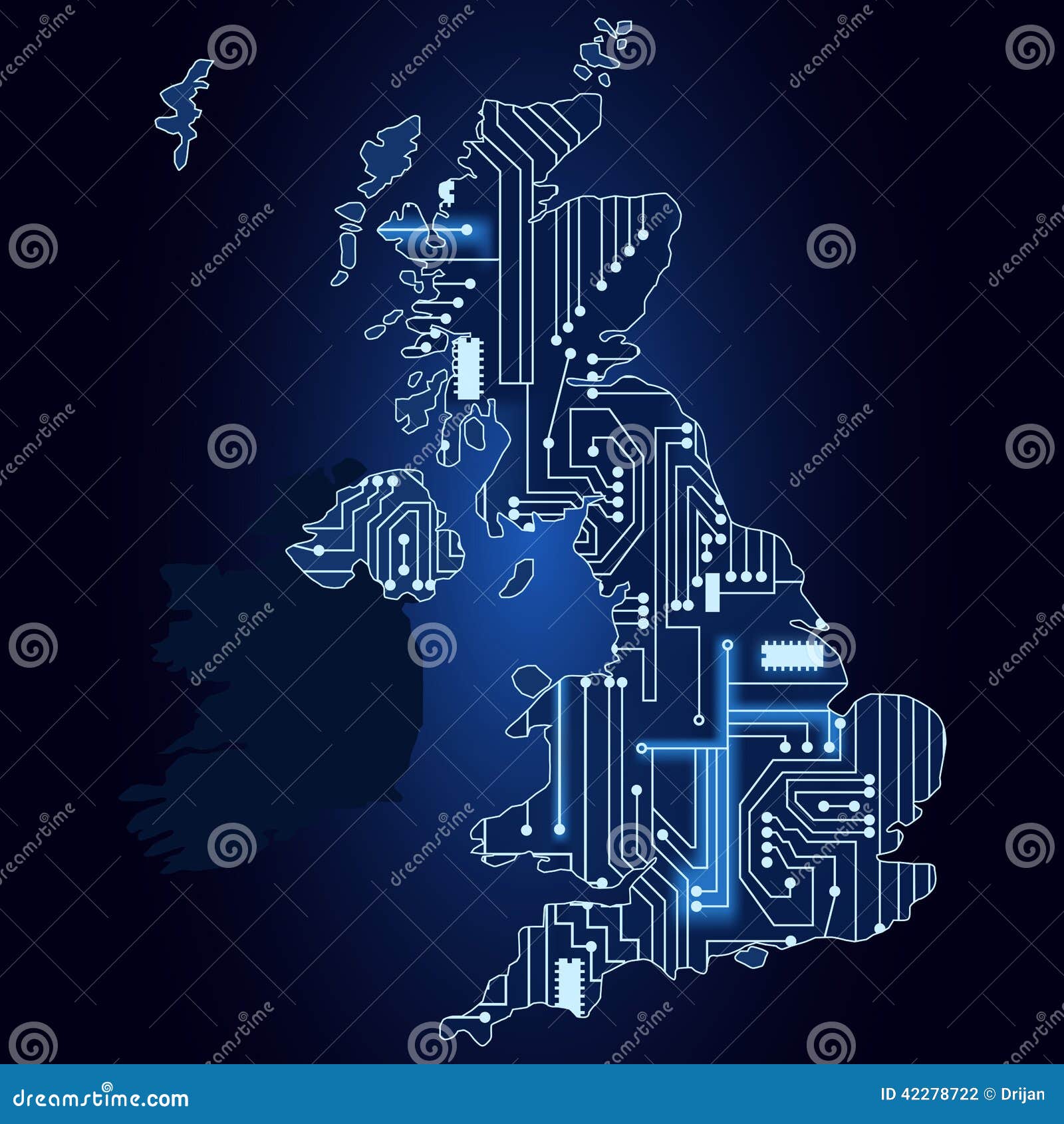 Map of United Kingdom with Electronic Circuit Stock Vector ...