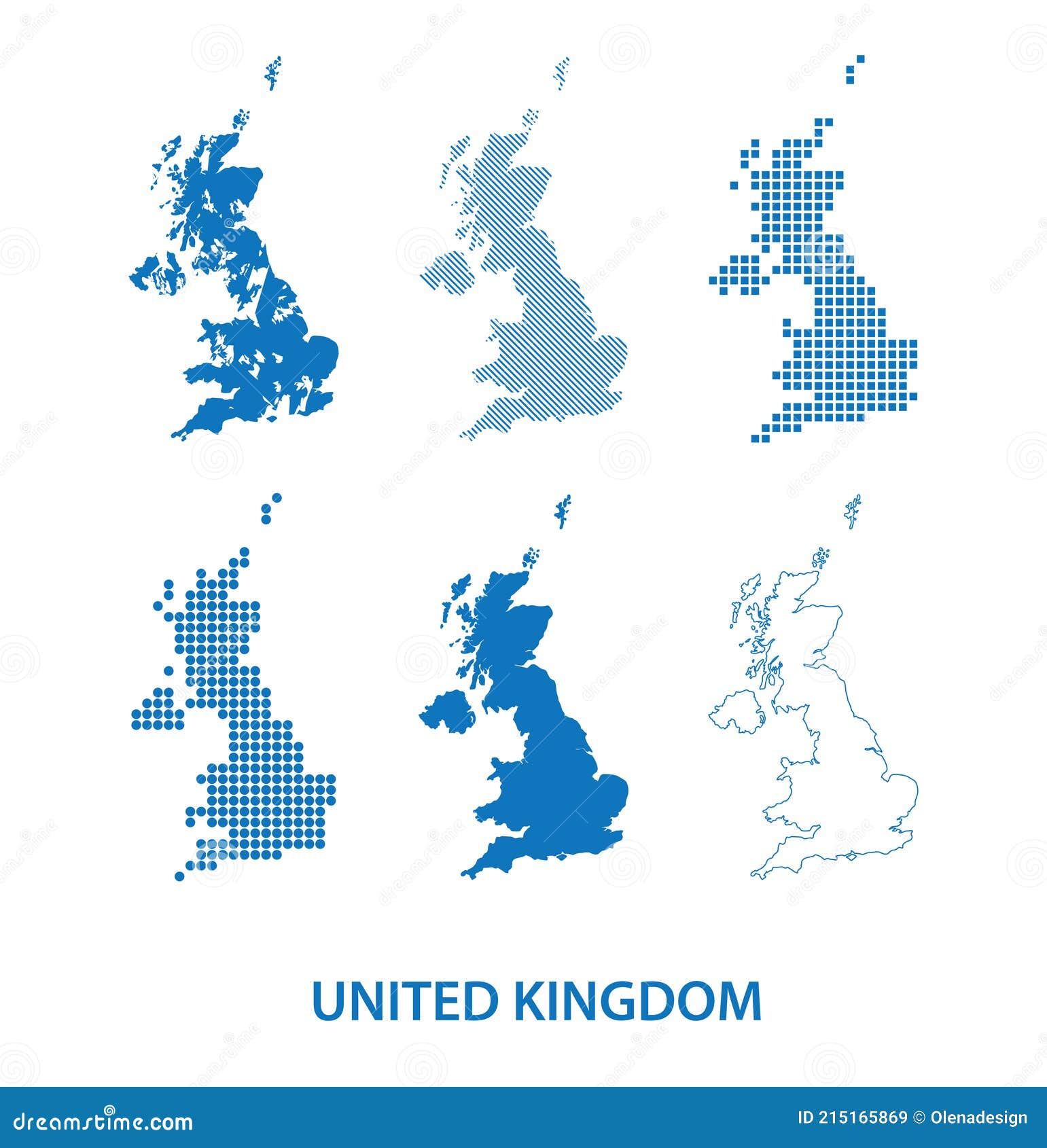 Map of United Kingdom - Vector Set of Silhouettes in Different Patterns ...
