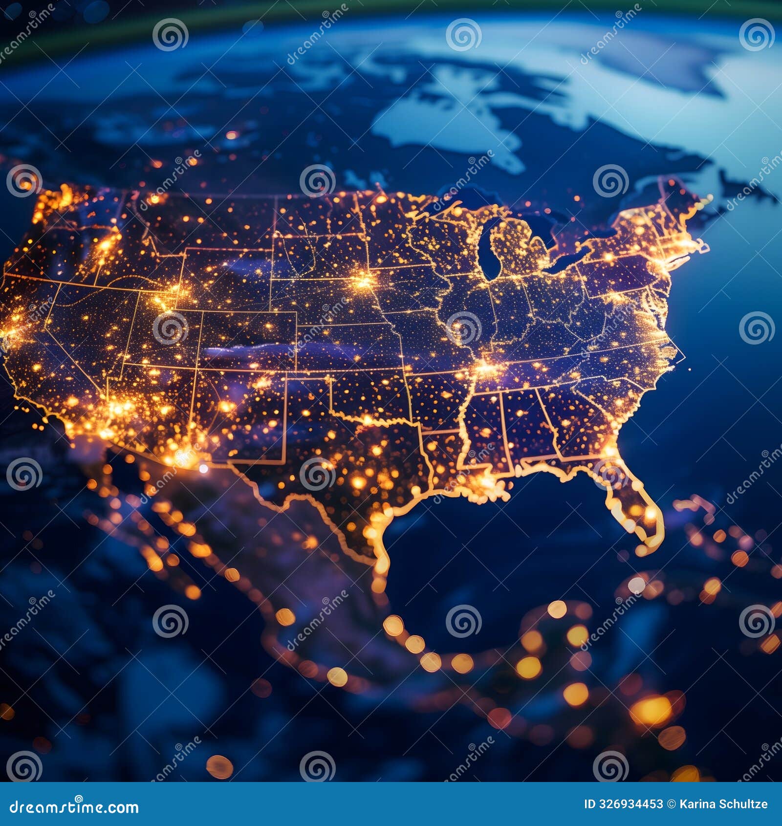 A Map of the United States with a Glowing Outline Stock Illustration ...