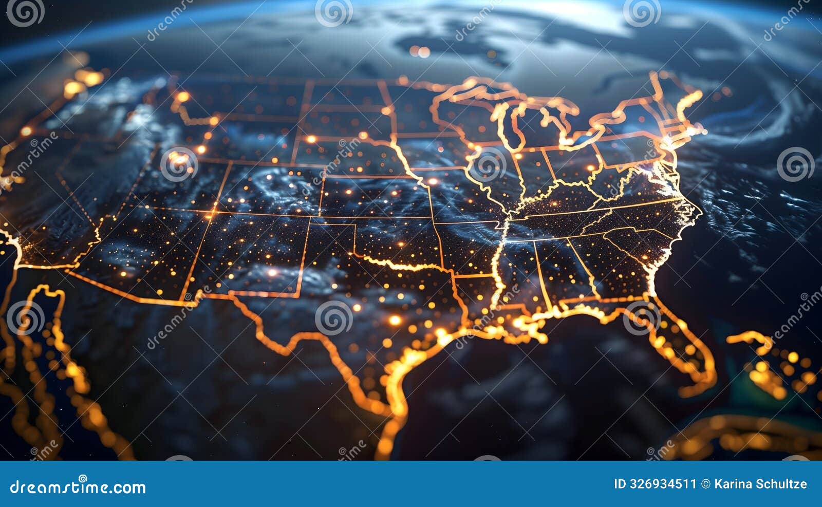 A Map of the United States with a Glowing Outline Stock Illustration ...