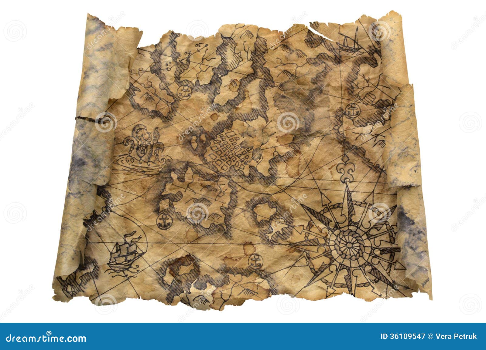 Map of unknown land 1 stock illustration. Illustration of parchment ...