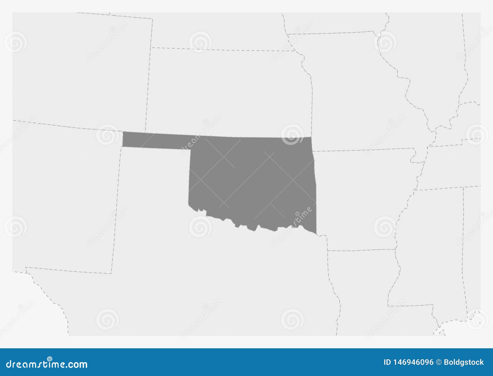 Oklahoma, OK, Gray Political Map, US State, Nicknamed Native America ...