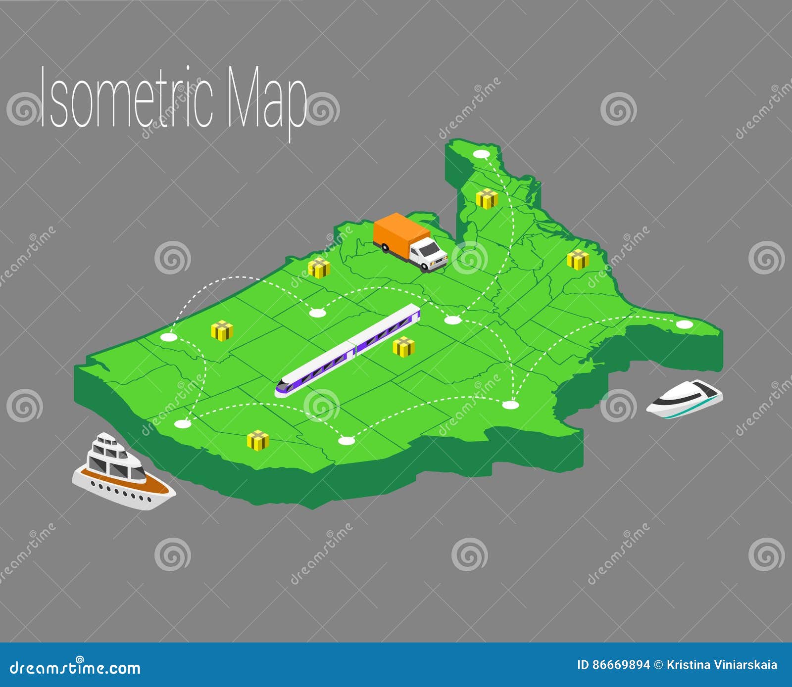 Map usa isometric concept. stock vector. Illustration of bullet - 86669894
