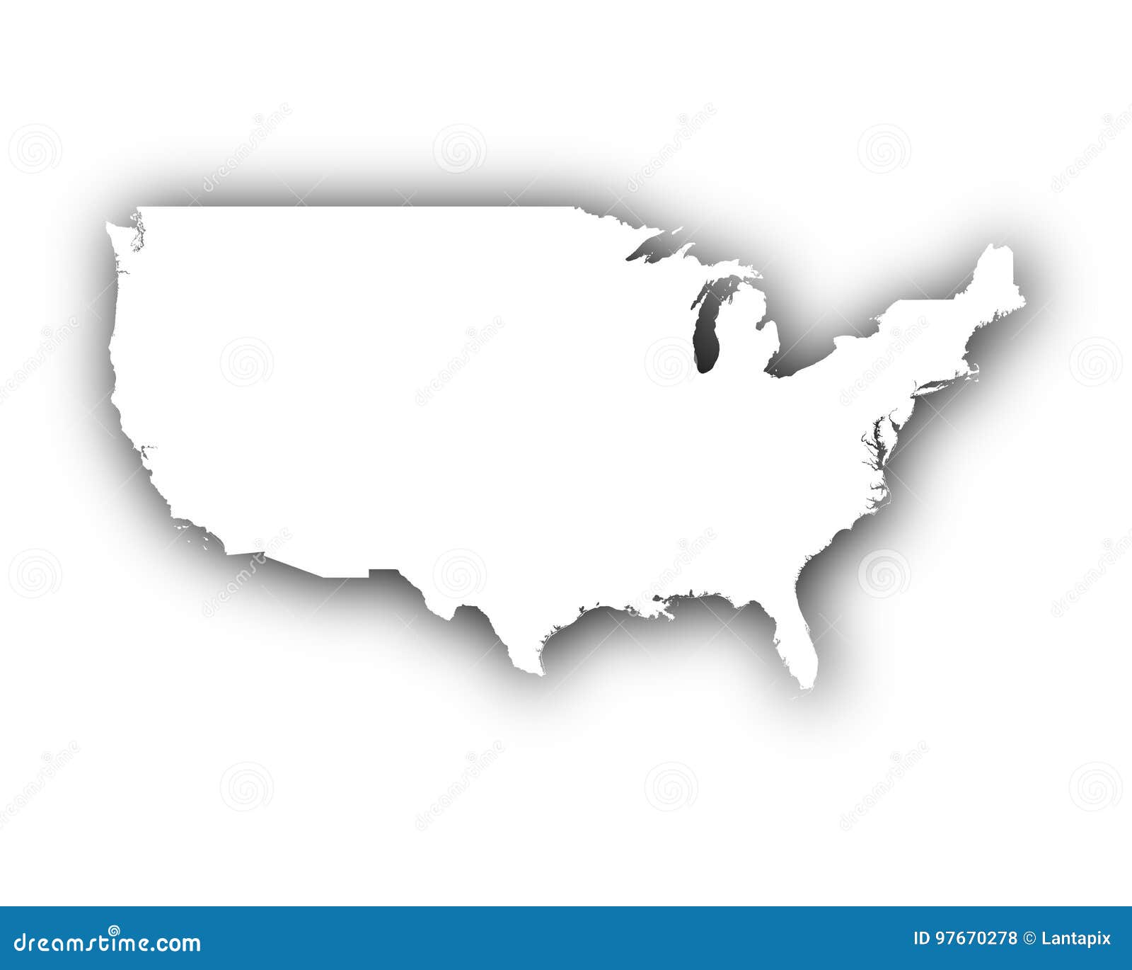 Map of the USA with shadow stock vector. Illustration of country - 97670278