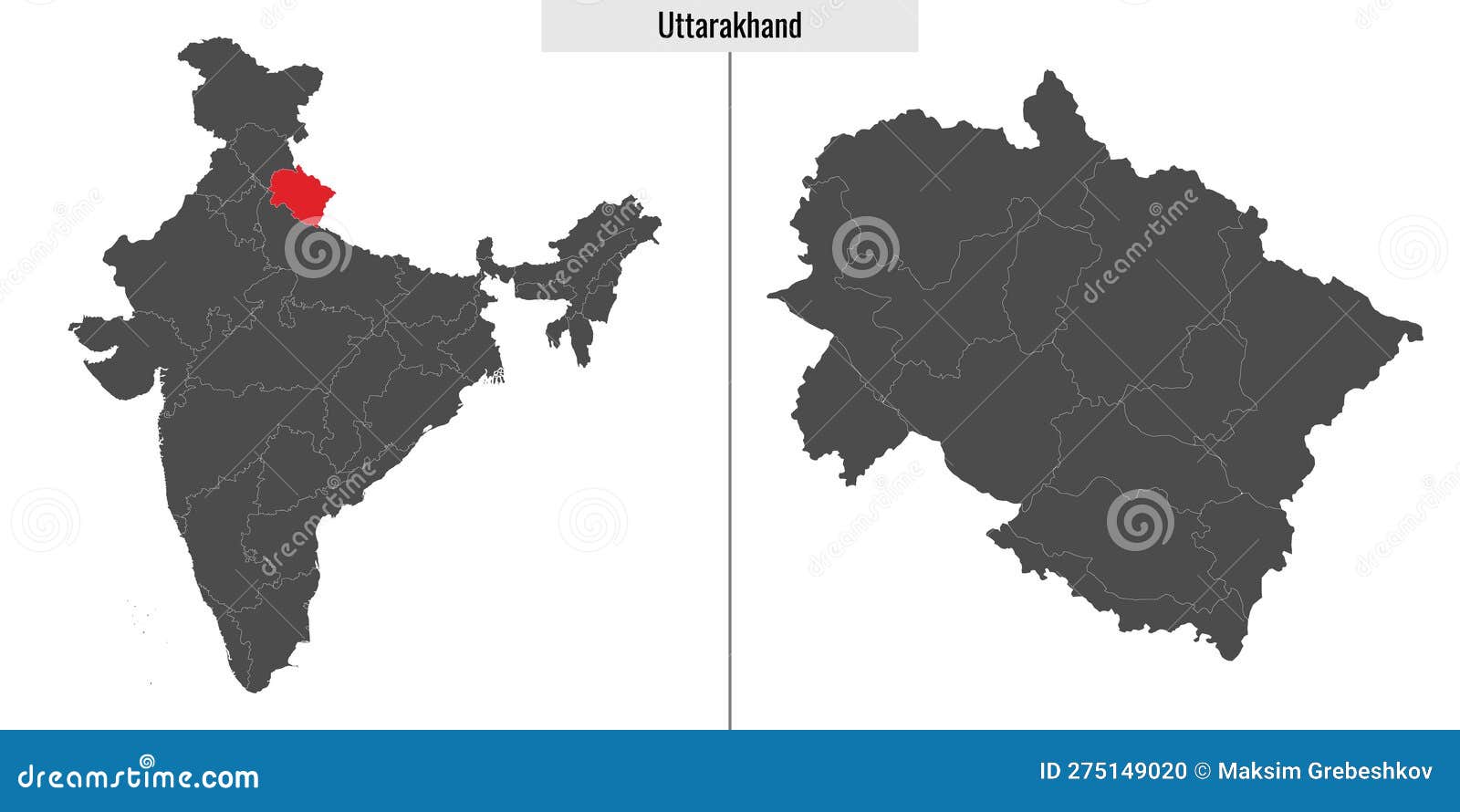 Map of Uttarakhand State of India Stock Vector - Illustration of famous ...