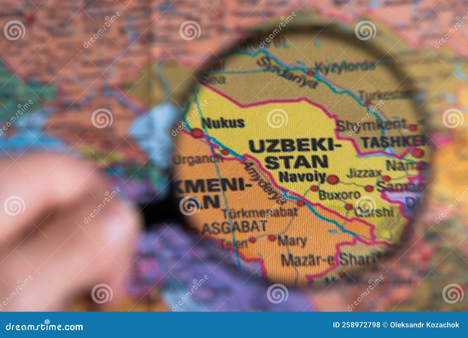 Map of Uzbekistan through Magnifying Glass. Stock Photo - Image of asia ...
