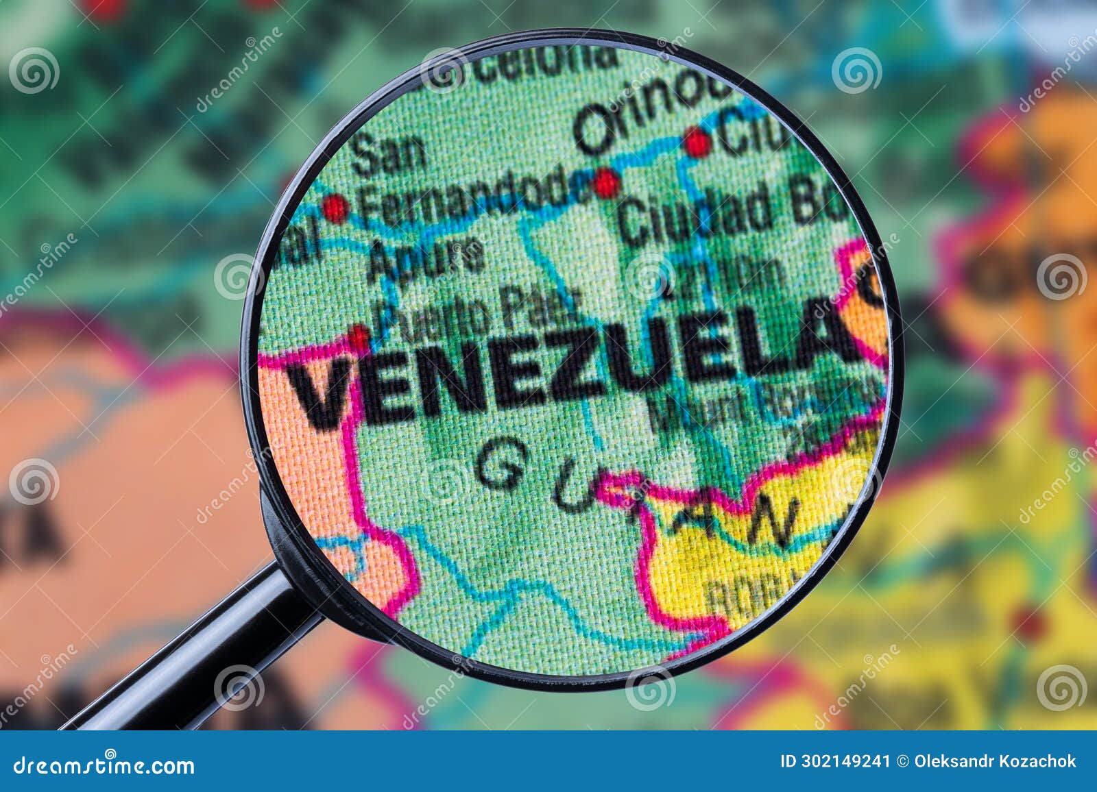Map of VENEZUELA through Magnifying Glass. Stock Image - Image of land ...