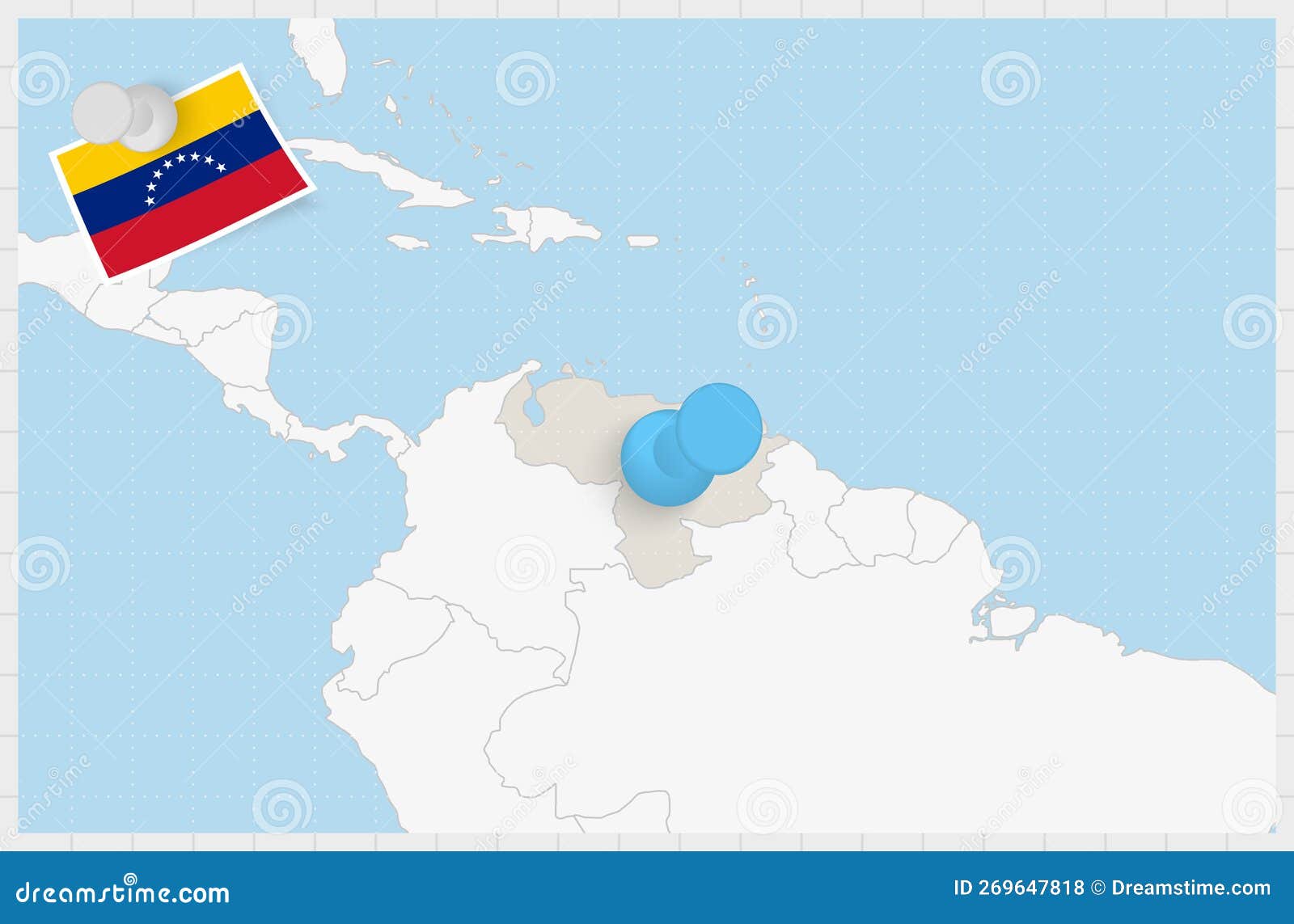 Map of Venezuela with a Pinned Blue Pin. Pinned Flag of Venezuela Stock ...
