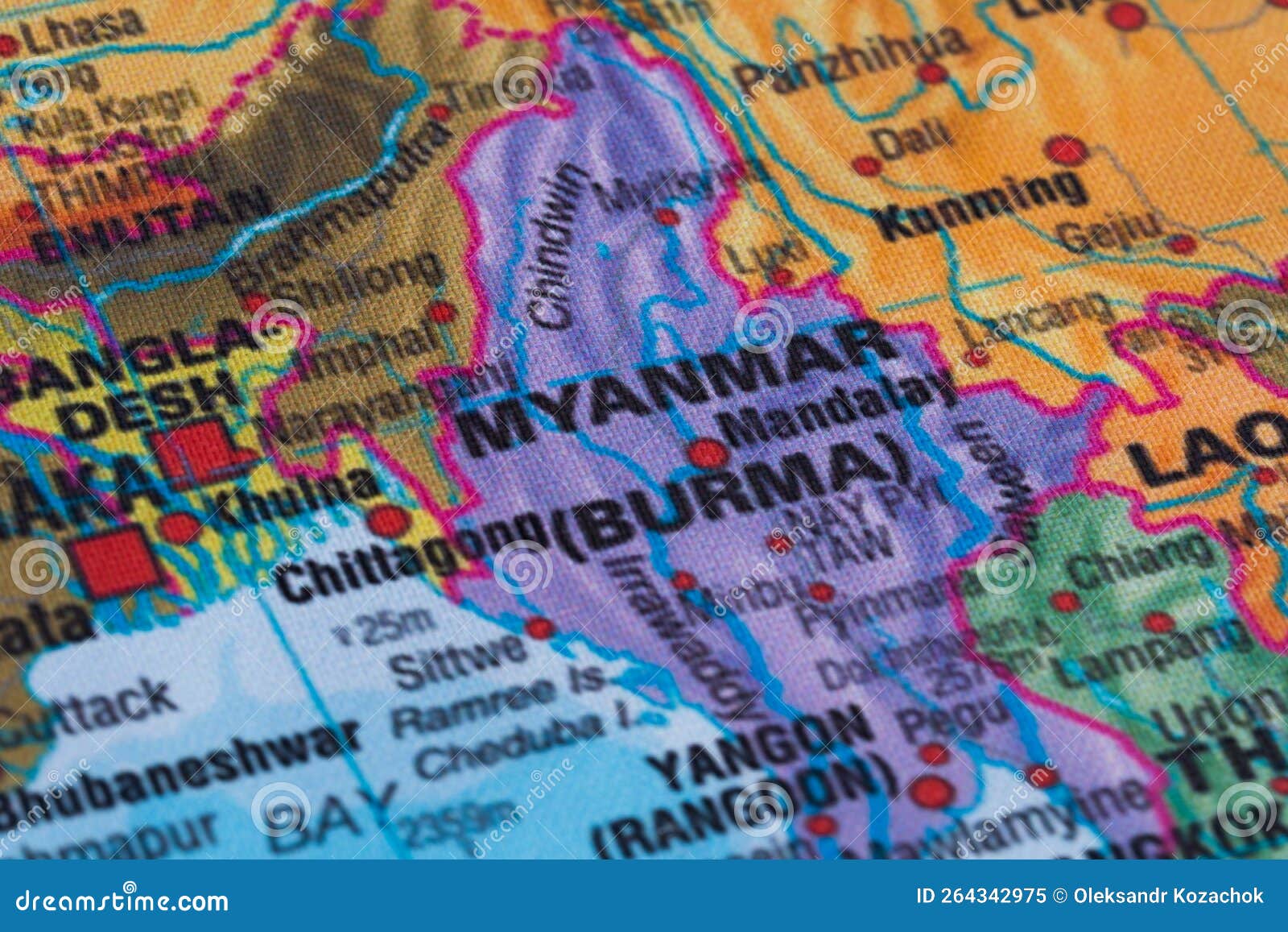Map View of Myanmar on a Geographical Globe. Stock Image - Image of ...