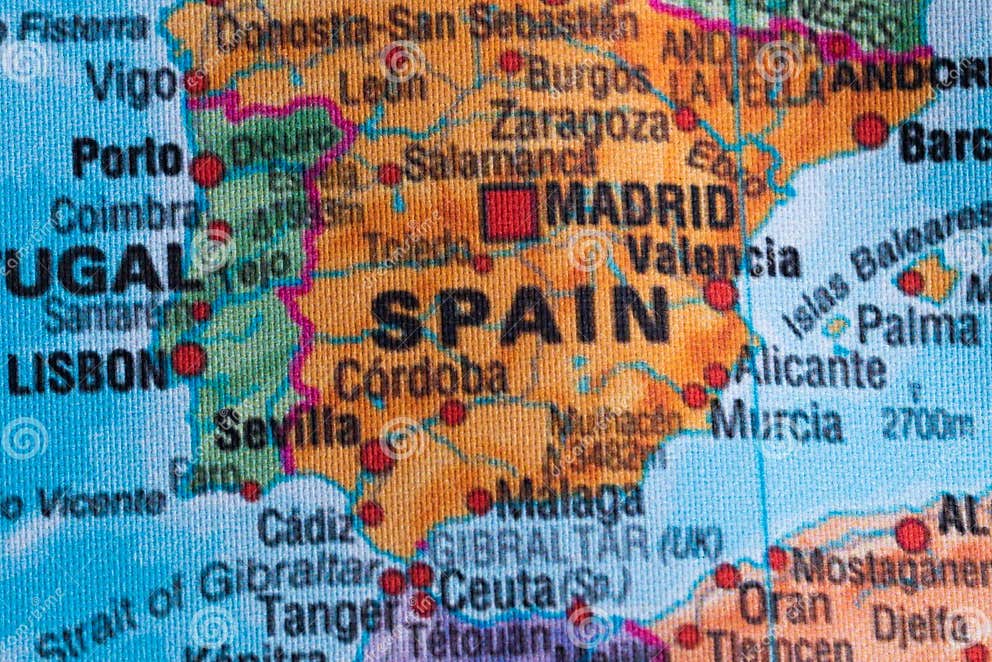 Map View of Spain on a Geographical Globe. Stock Photo - Image of ...