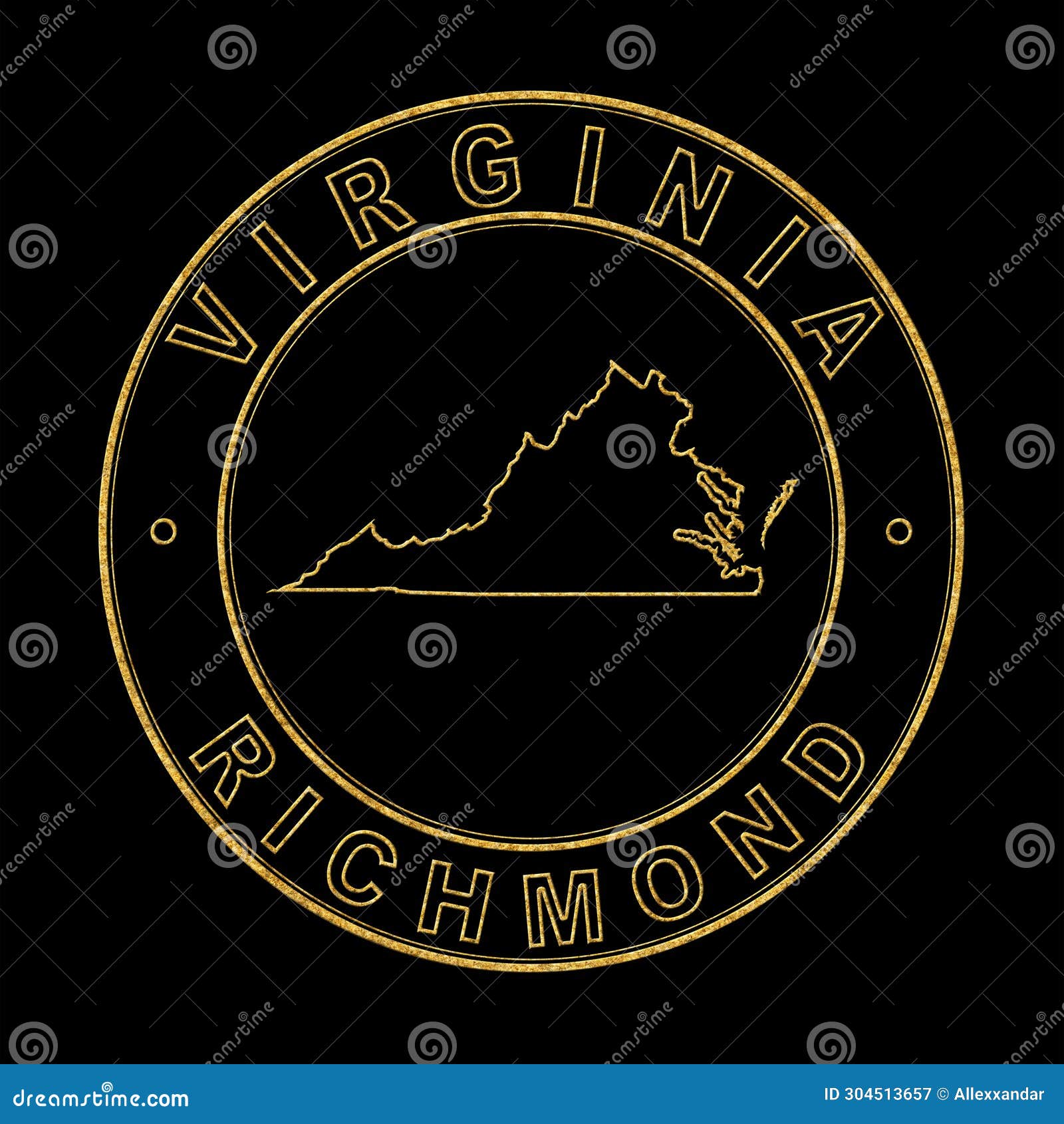 Map of Virginia, Golden Stamp Black Background Stock Illustration ...