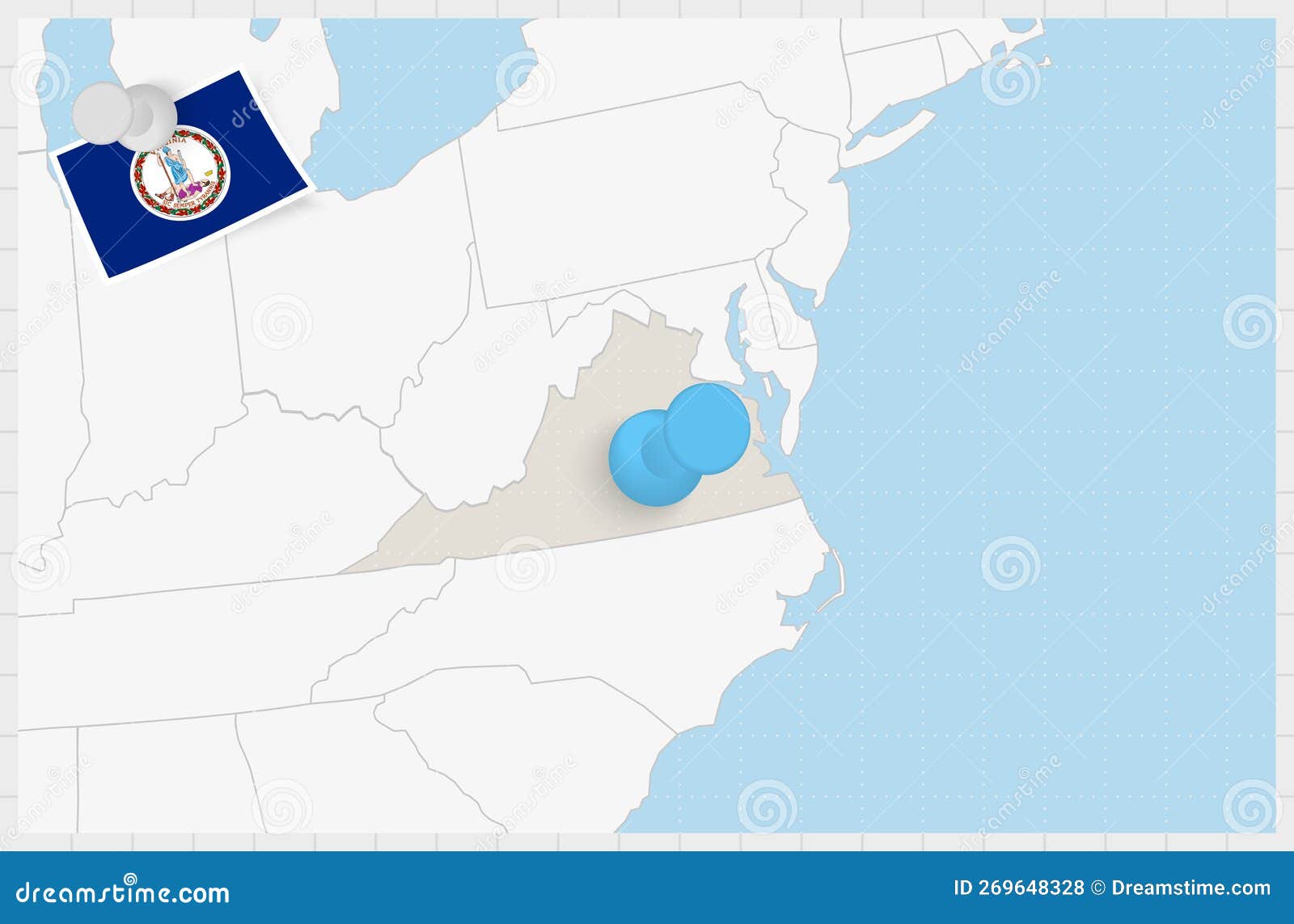 Map of Virginia with a Pinned Blue Pin. Pinned Flag of Virginia Stock ...
