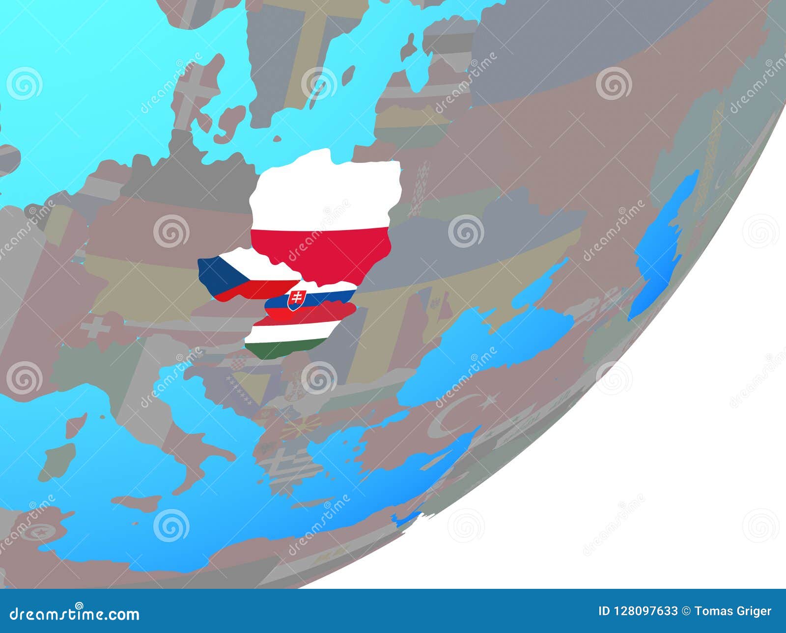 Map of Visegrad Group with Flag on Globe Stock Illustration ...