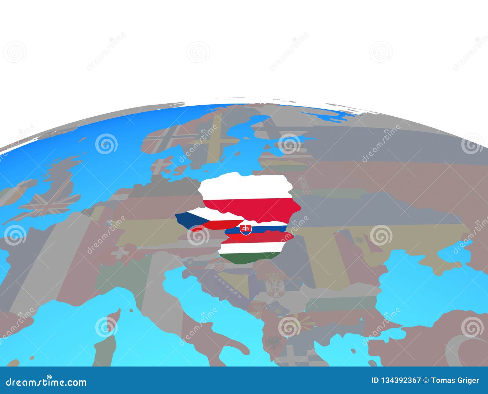 Map of Visegrad Group with Flags on Globe Stock Illustration ...