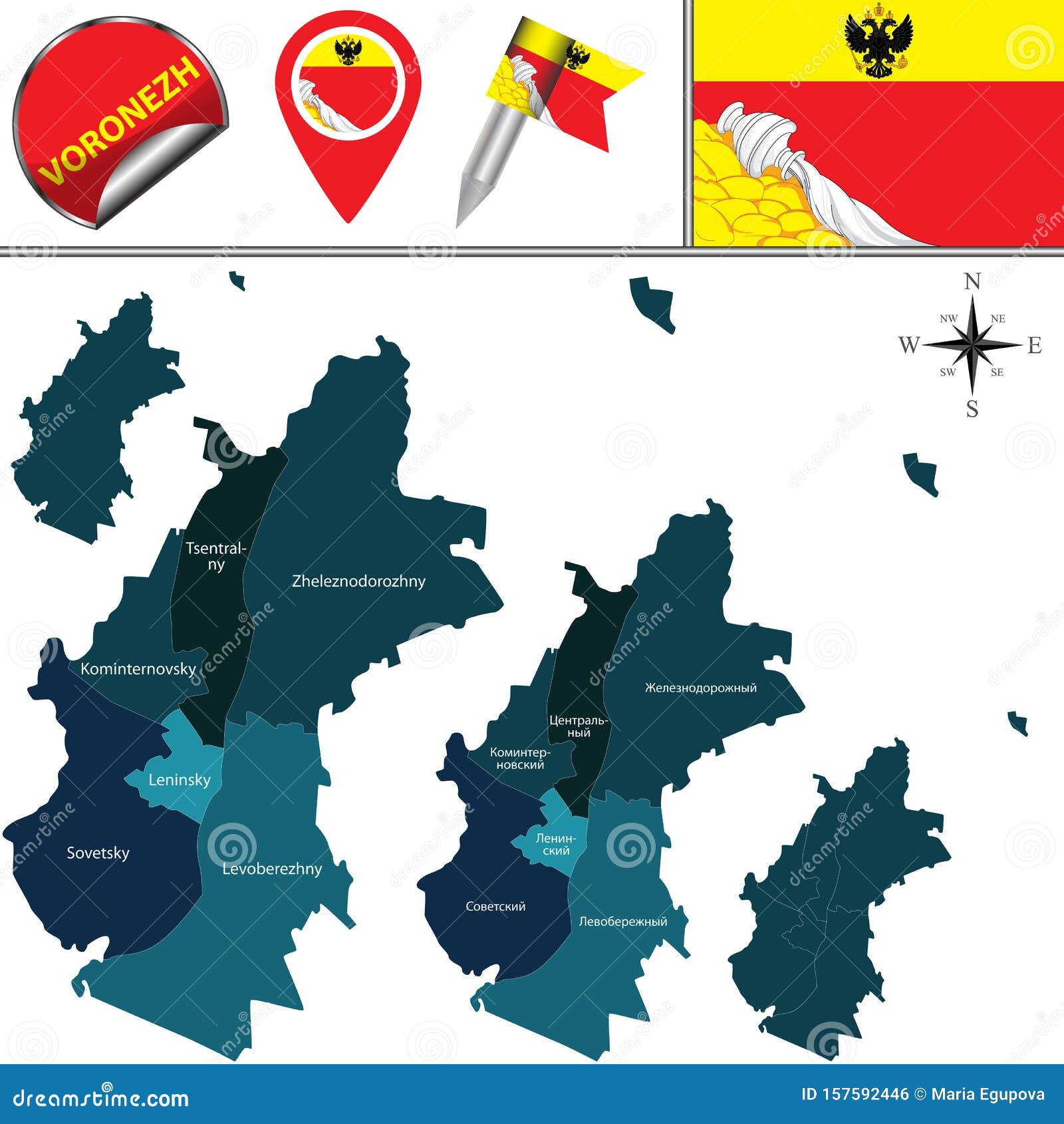 Map of Voronezh with Districts Stock Vector - Illustration of country ...
