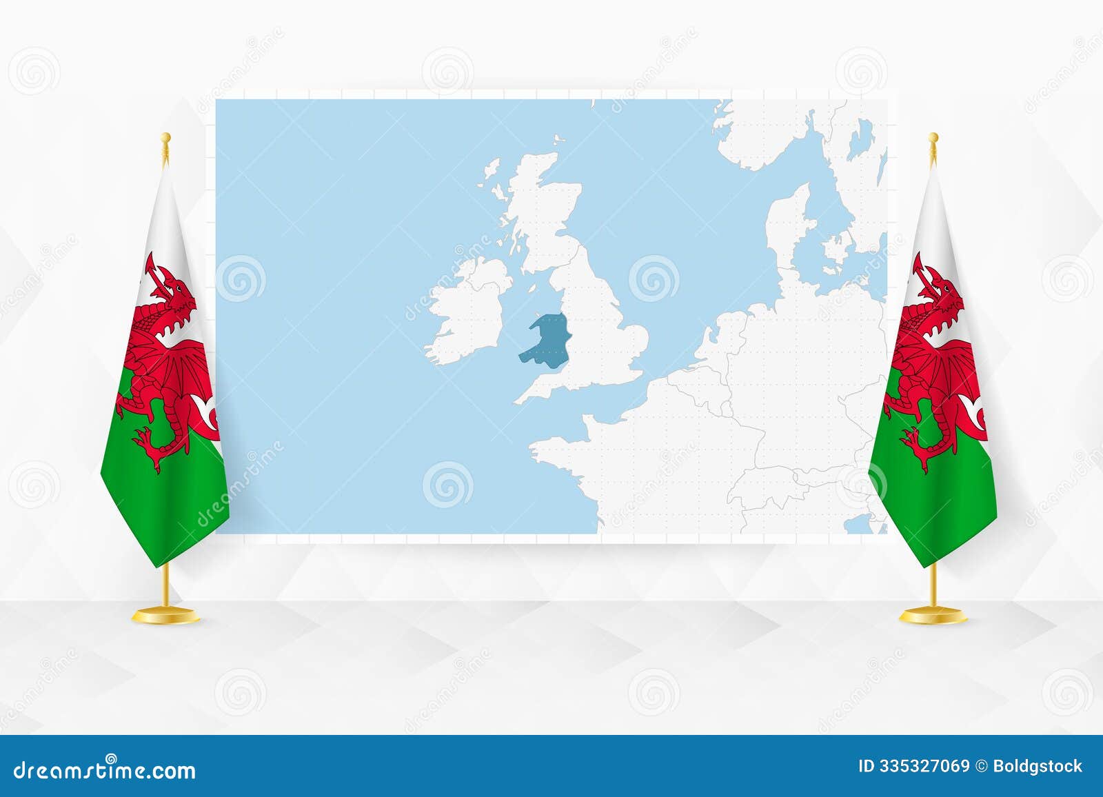 Map of Wales and Flags of Wales on Flag Stand Stock Illustration ...