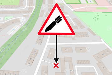 Map with Warning Sign Dud Unexploded Air Bomb or Explosive Danger Stock ...