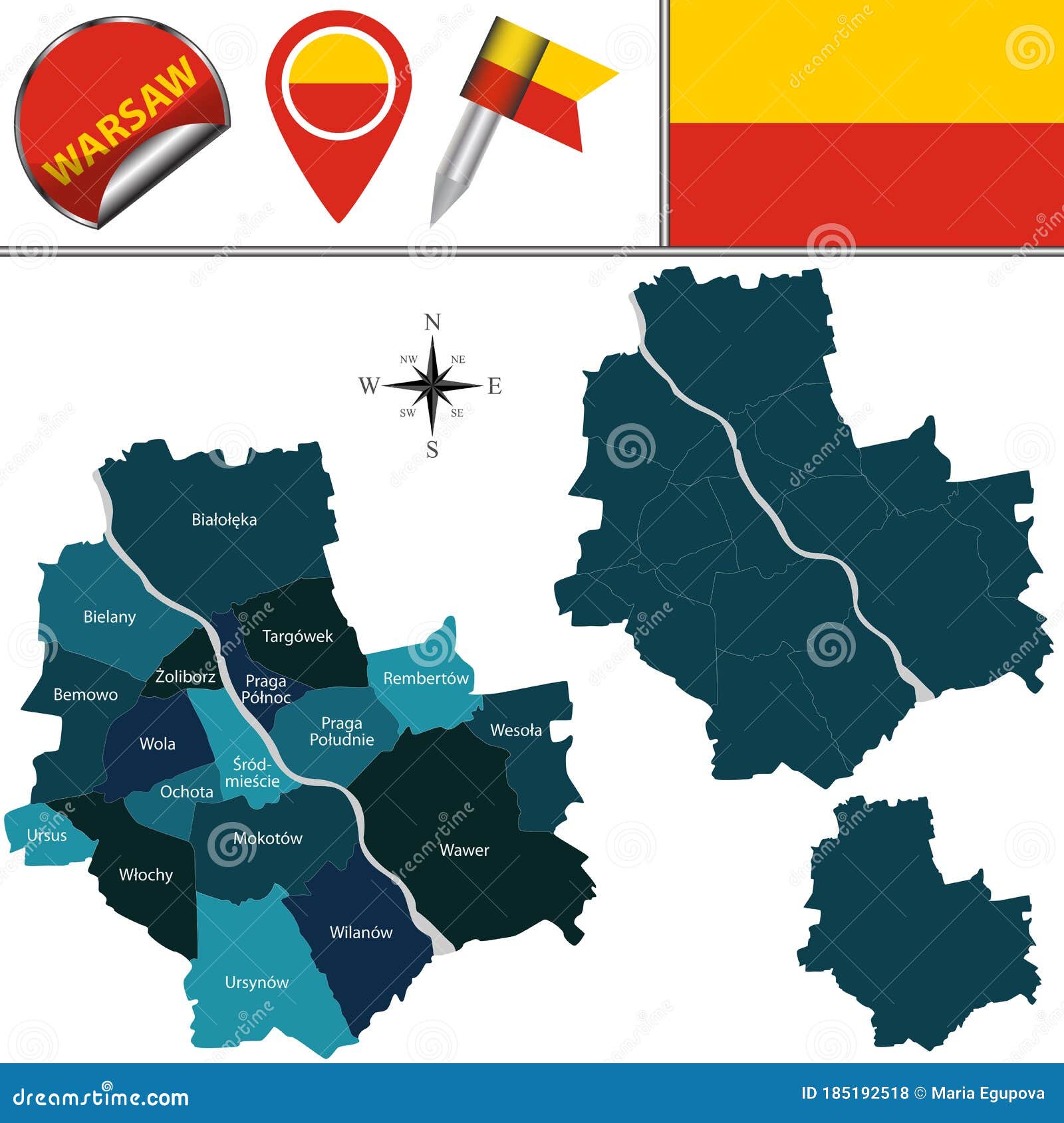 Map of Warsaw, Poland stock vector. Illustration of varsovian - 185192518