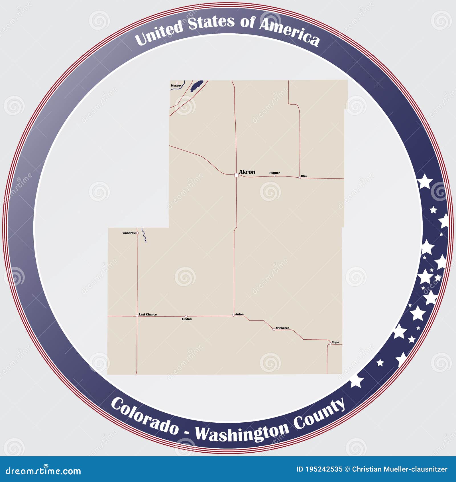 Map of Washington County in Colorado Stock Vector - Illustration of ...