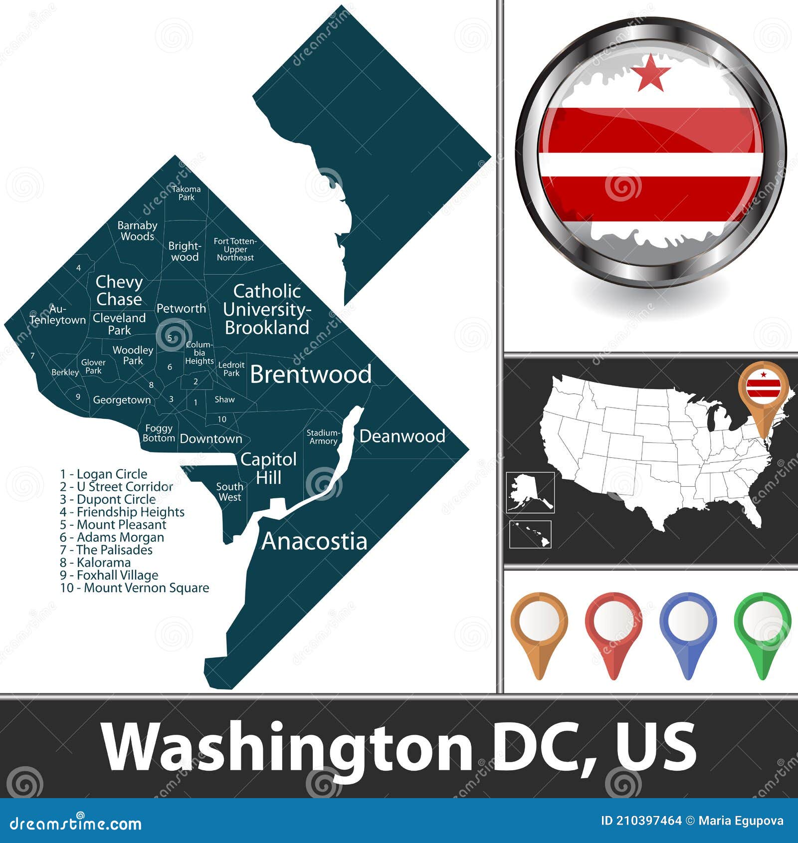 Map of Washington DC , US stock vector. Illustration of united - 210397464
