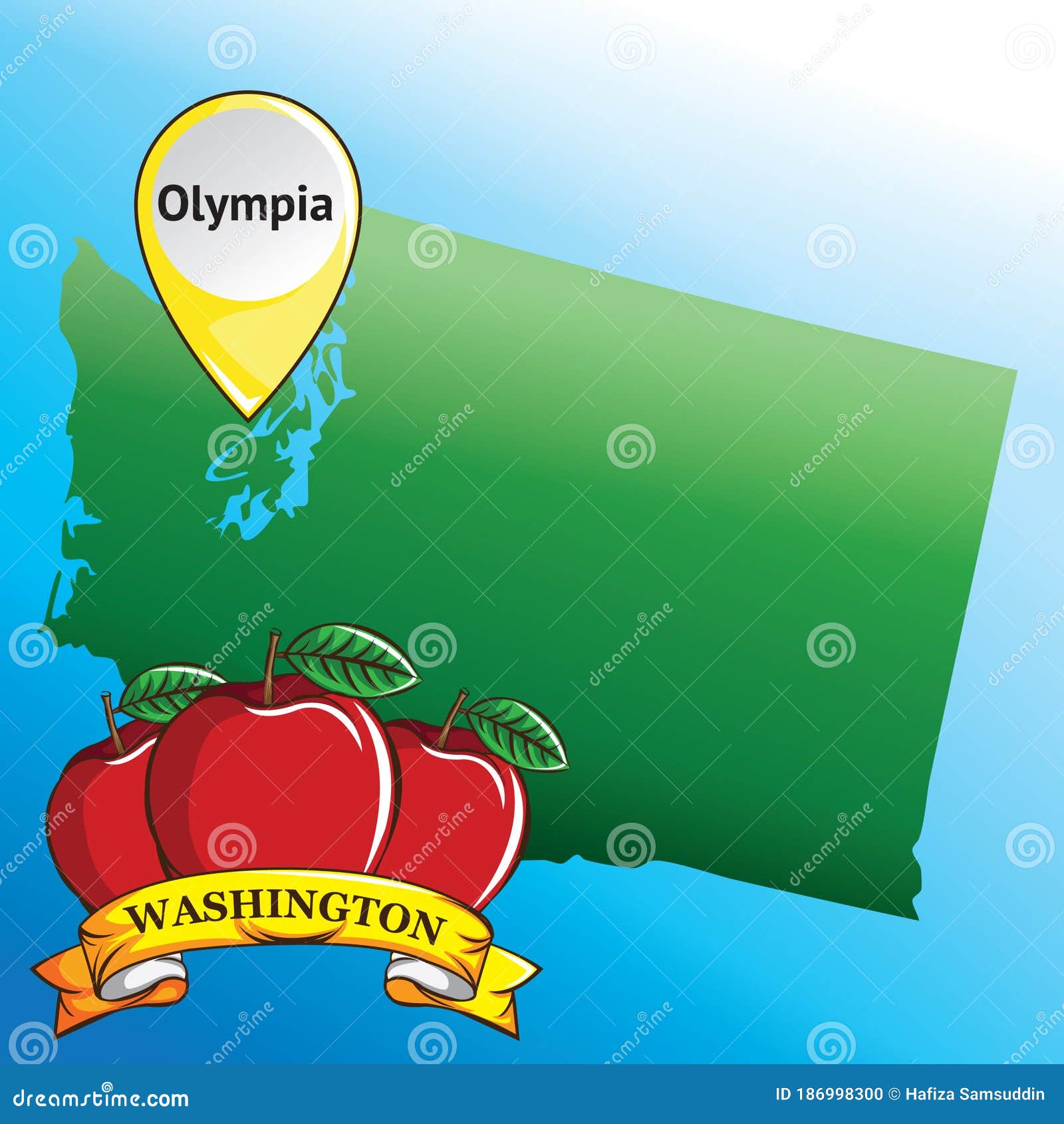 Map of Washington State with Apple. Vector Illustration Decorative ...