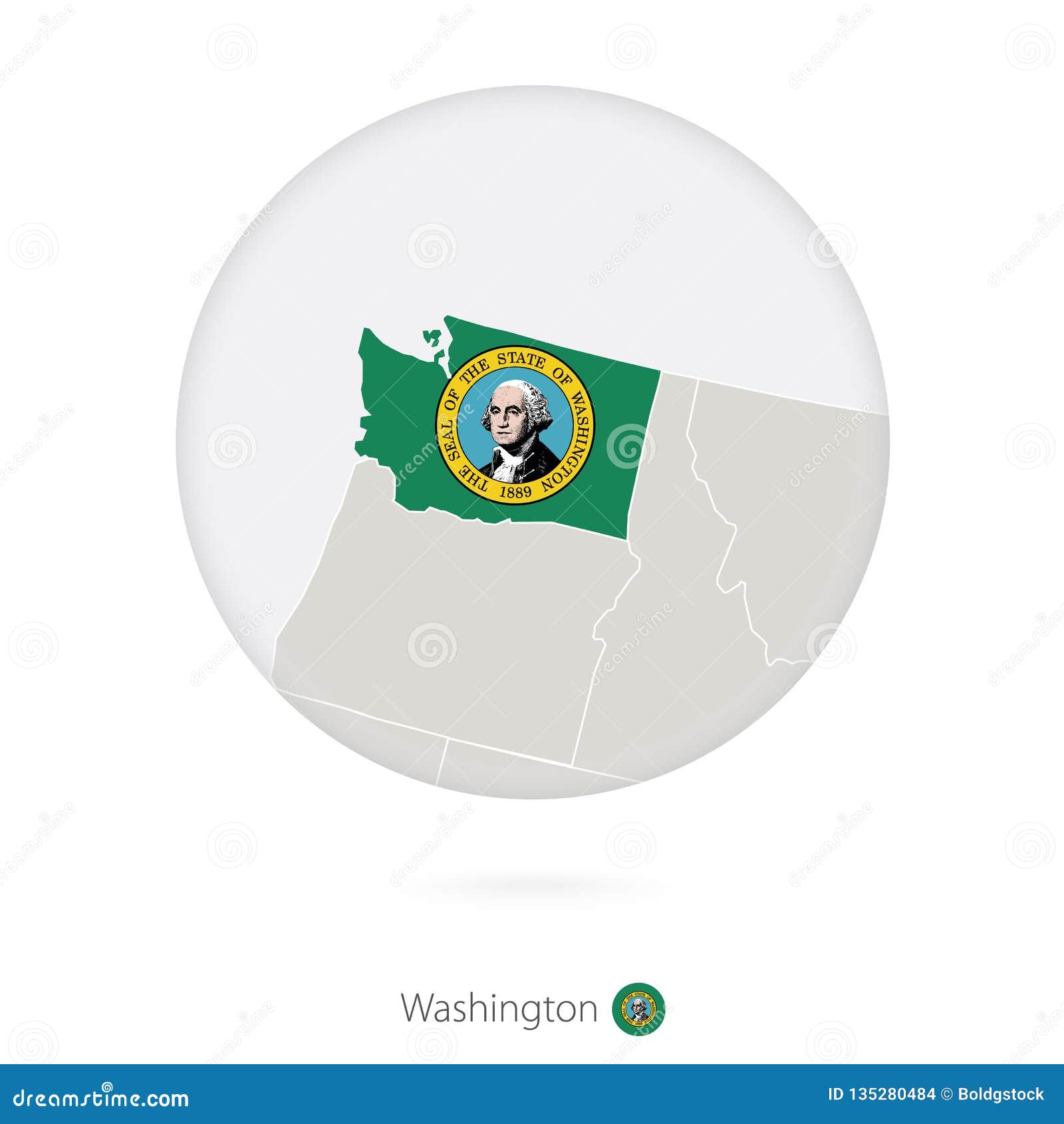 Map of Washington State and Flag in a Circle Stock Vector ...