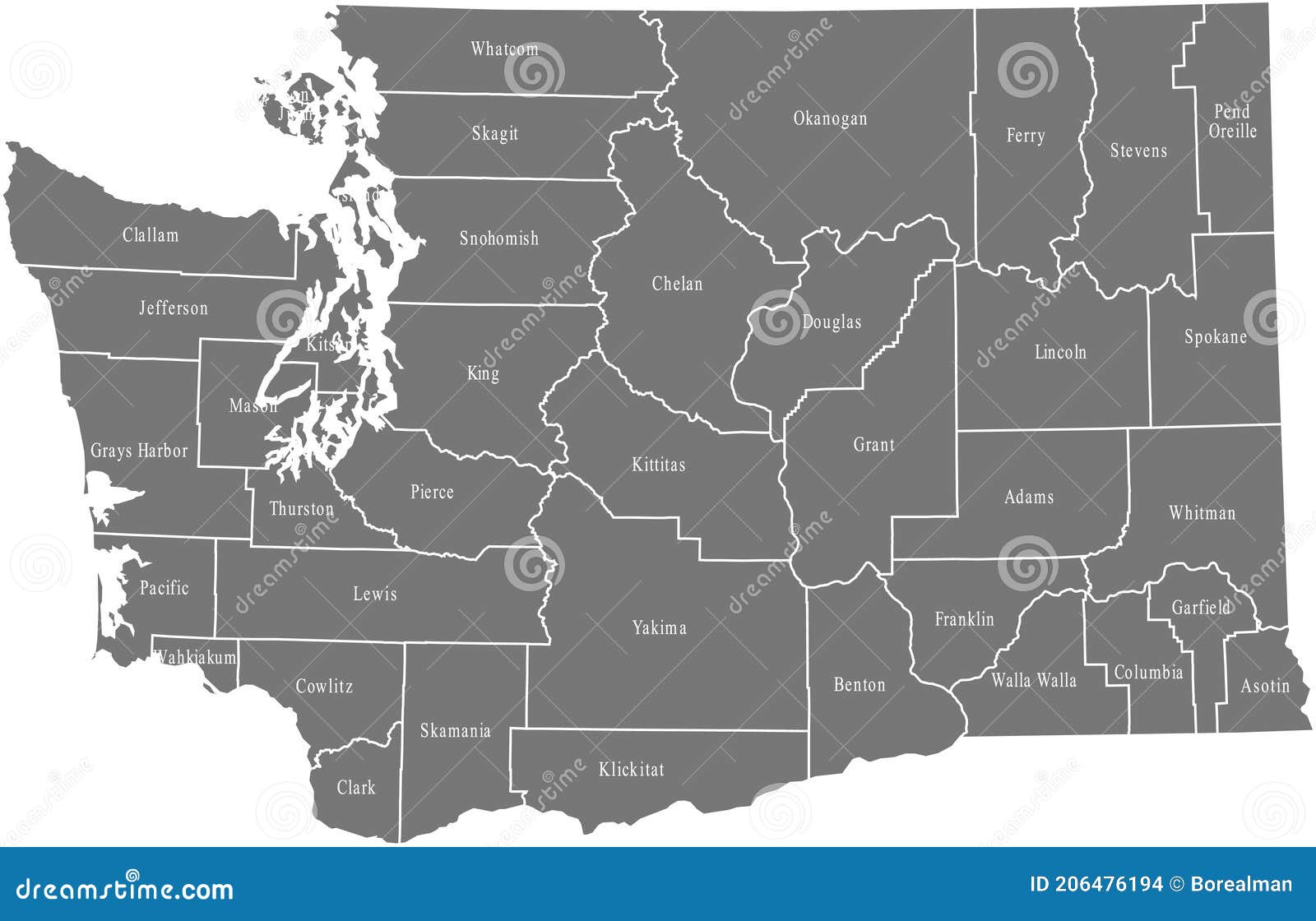 Map of the Washington stock vector. Illustration of north - 206476194