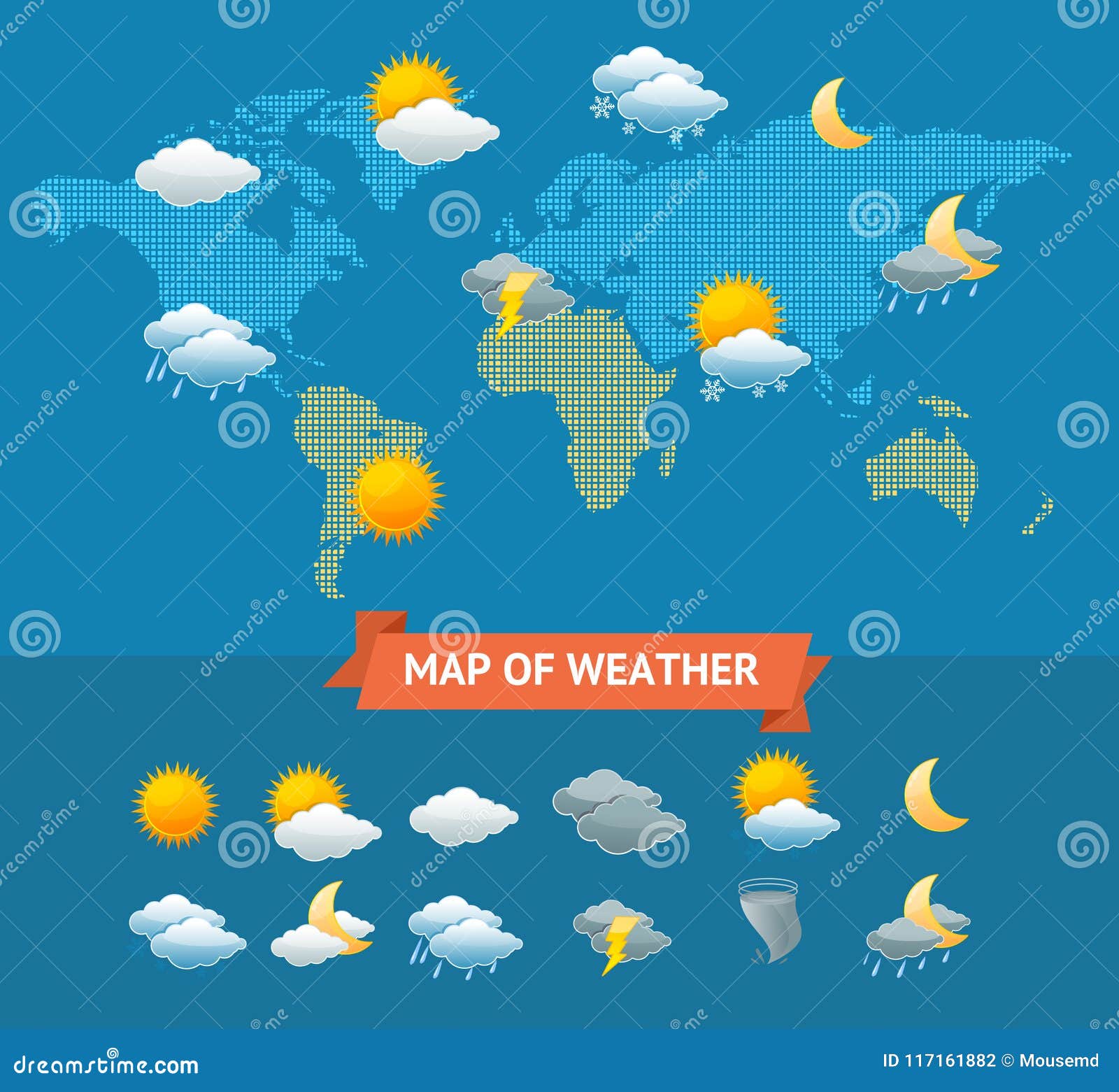 Map of Weather with Icons Set. Vector Stock Vector - Illustration of ...