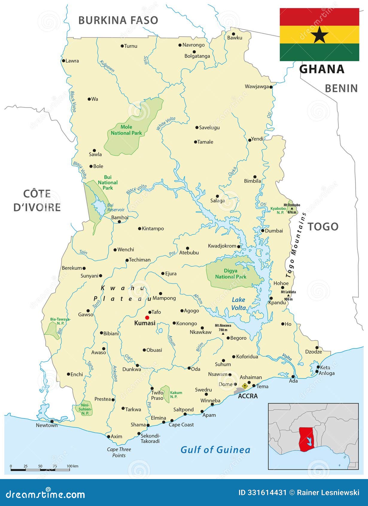 Map of the West African State of Ghana Stock Vector - Illustration of ...