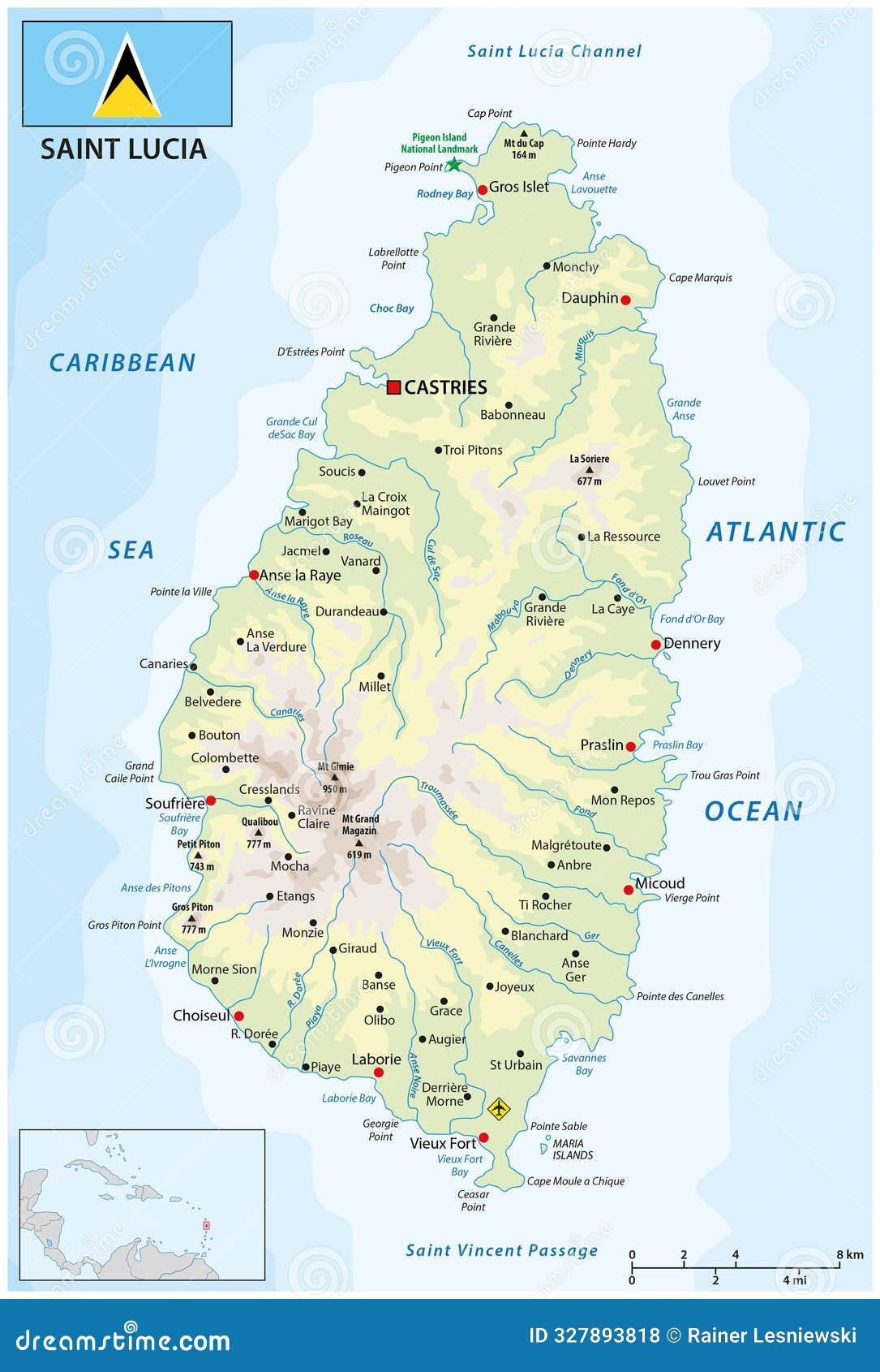 Map Of The West Indian Island State Of Saint Lucia Vector Illustration ...