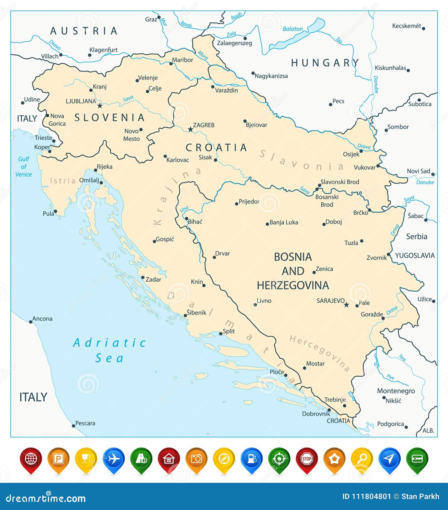 Map of the Western Balkans and Flat Map Pointers Stock Vector ...