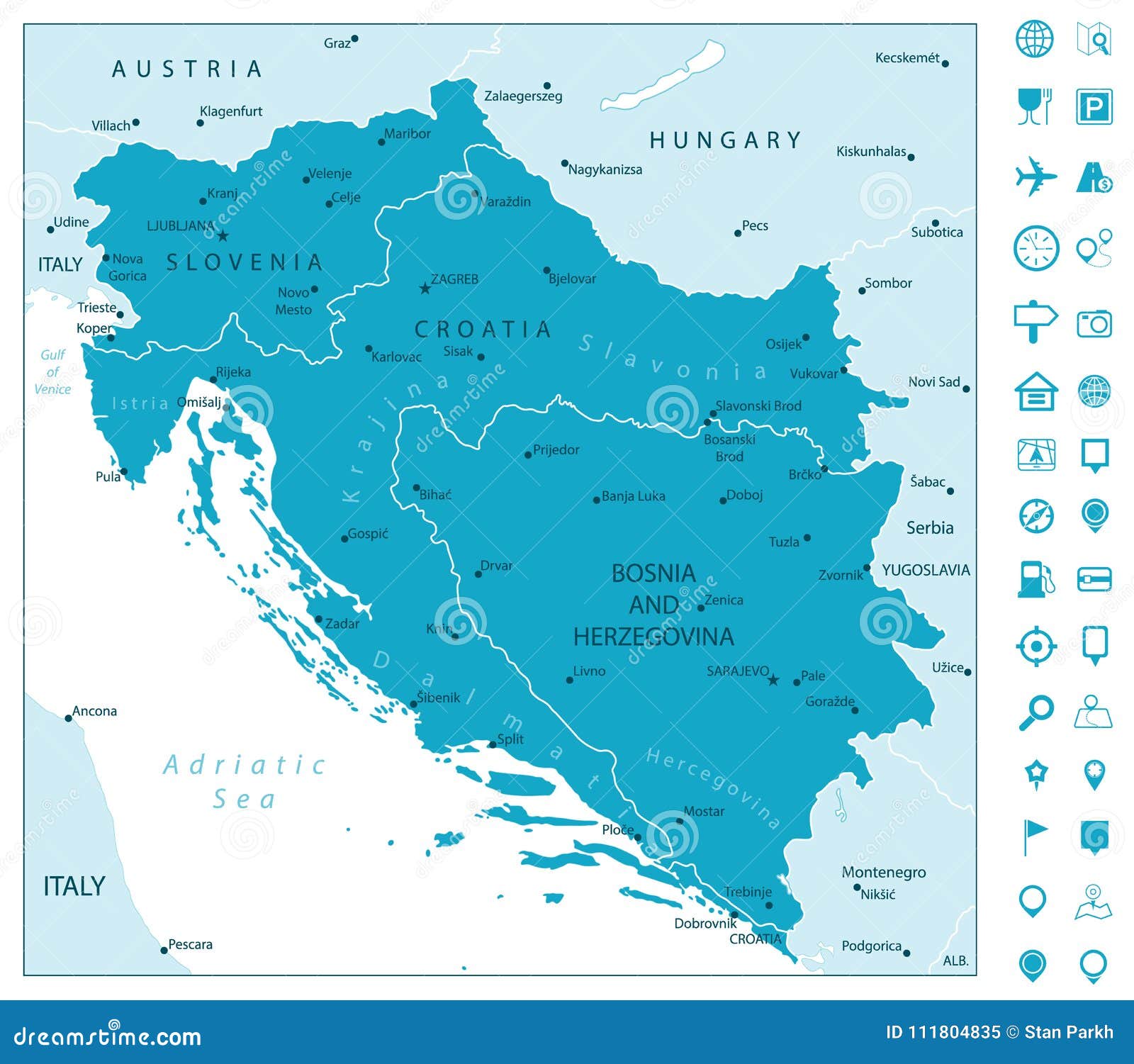 Map of the Western Balkans and Navigation Icons Stock Vector ...