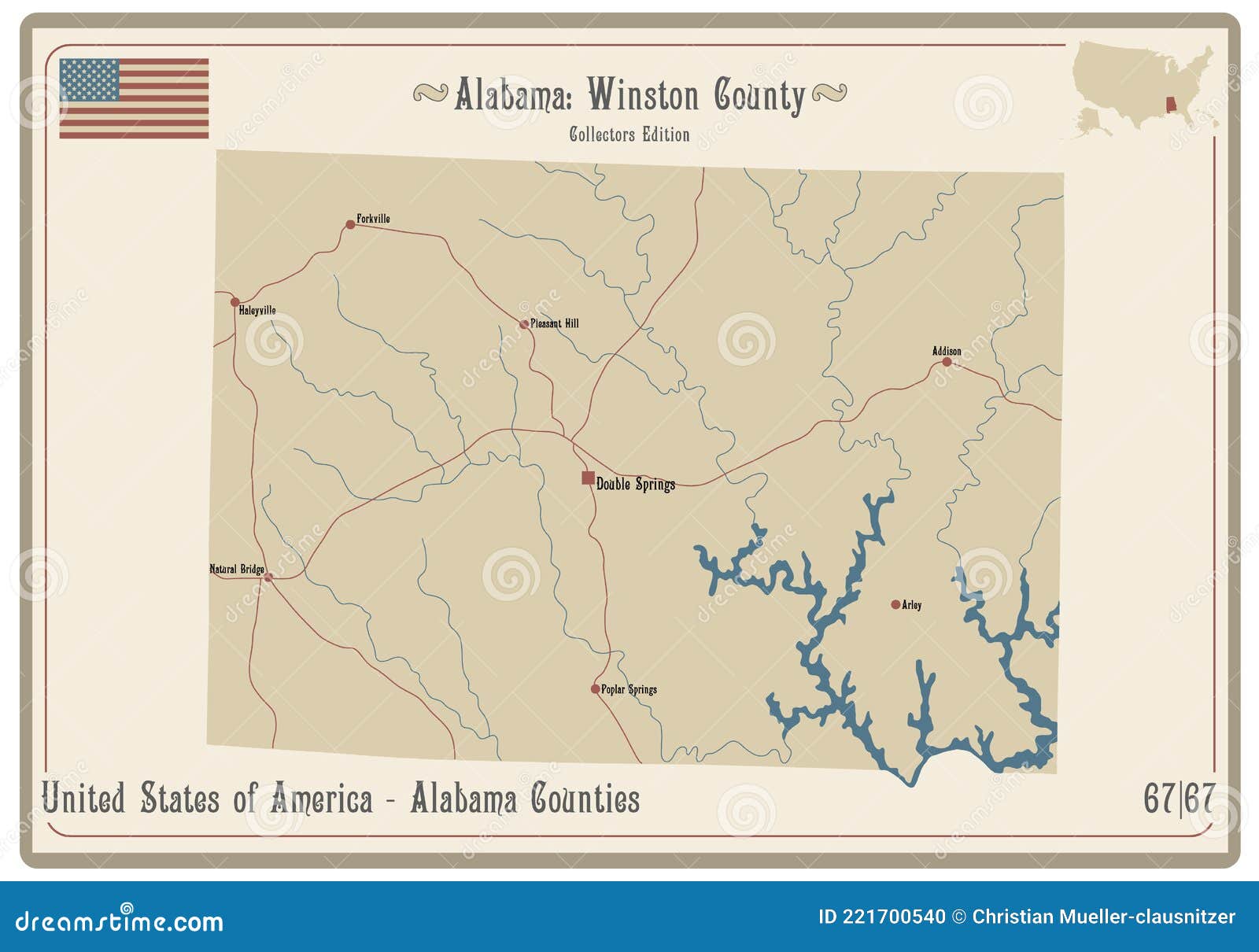 Map of Winston County in Alabama Stock Vector - Illustration of ...