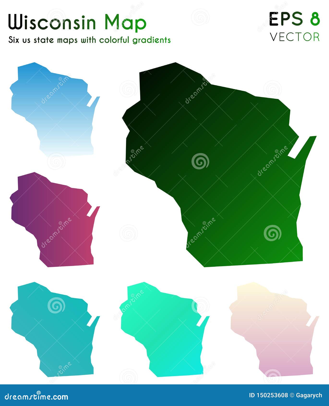 Map of Wisconsin with Beautiful Gradients. Stock Vector - Illustration ...