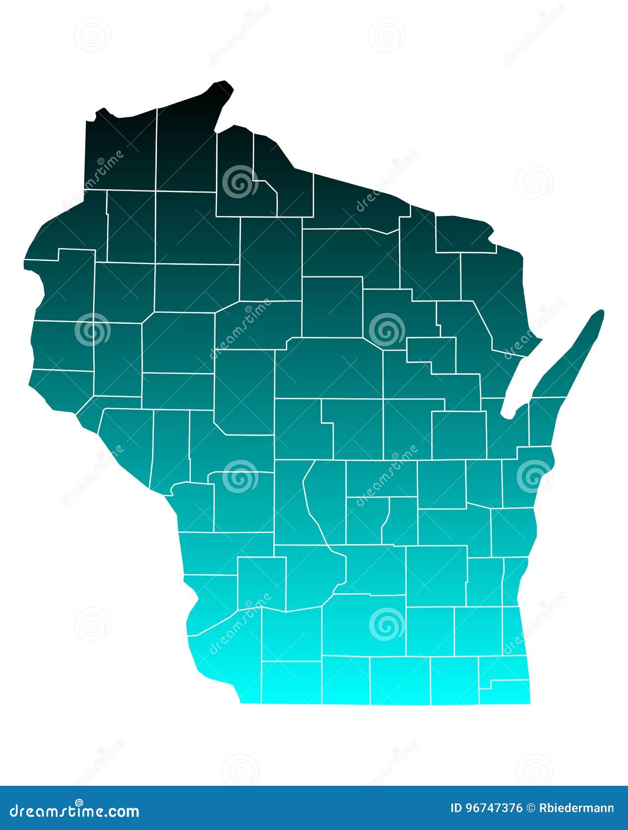 Map of Wisconsin stock vector. Illustration of blue, regions - 96747376