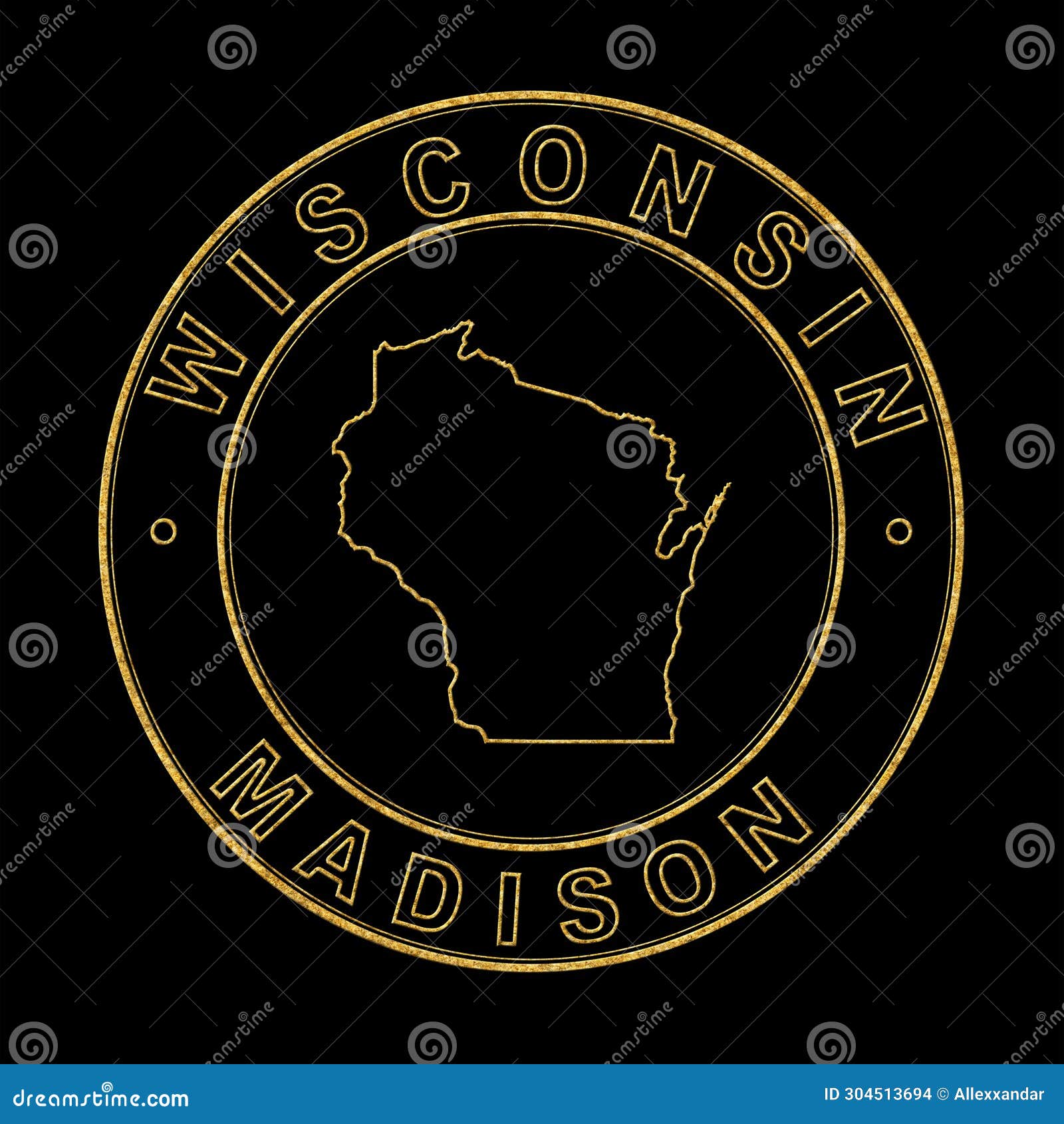 Map of Wisconsin, Golden Stamp Black Background Stock Illustration ...