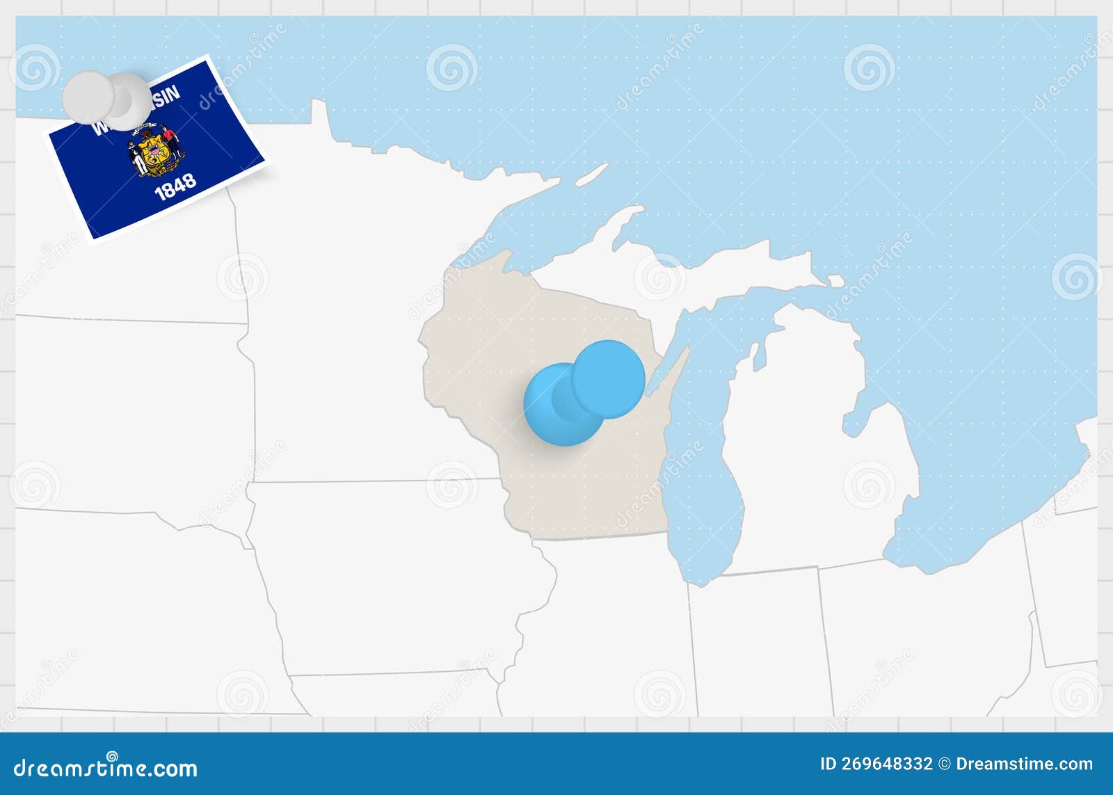 Map of Wisconsin with a Pinned Blue Pin. Pinned Flag of Wisconsin Stock ...