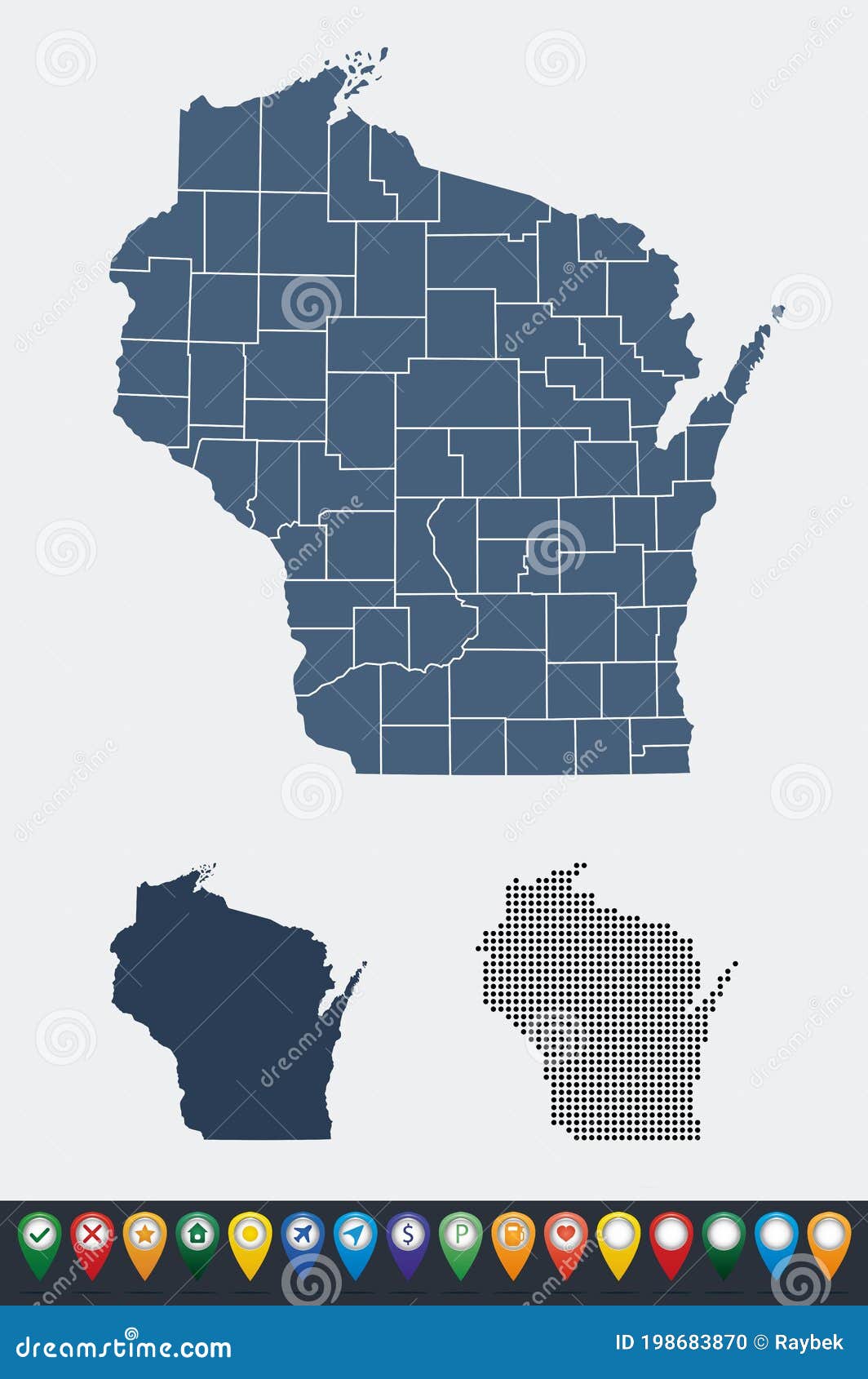 Map of Wisconsin state stock illustration. Illustration of outline ...
