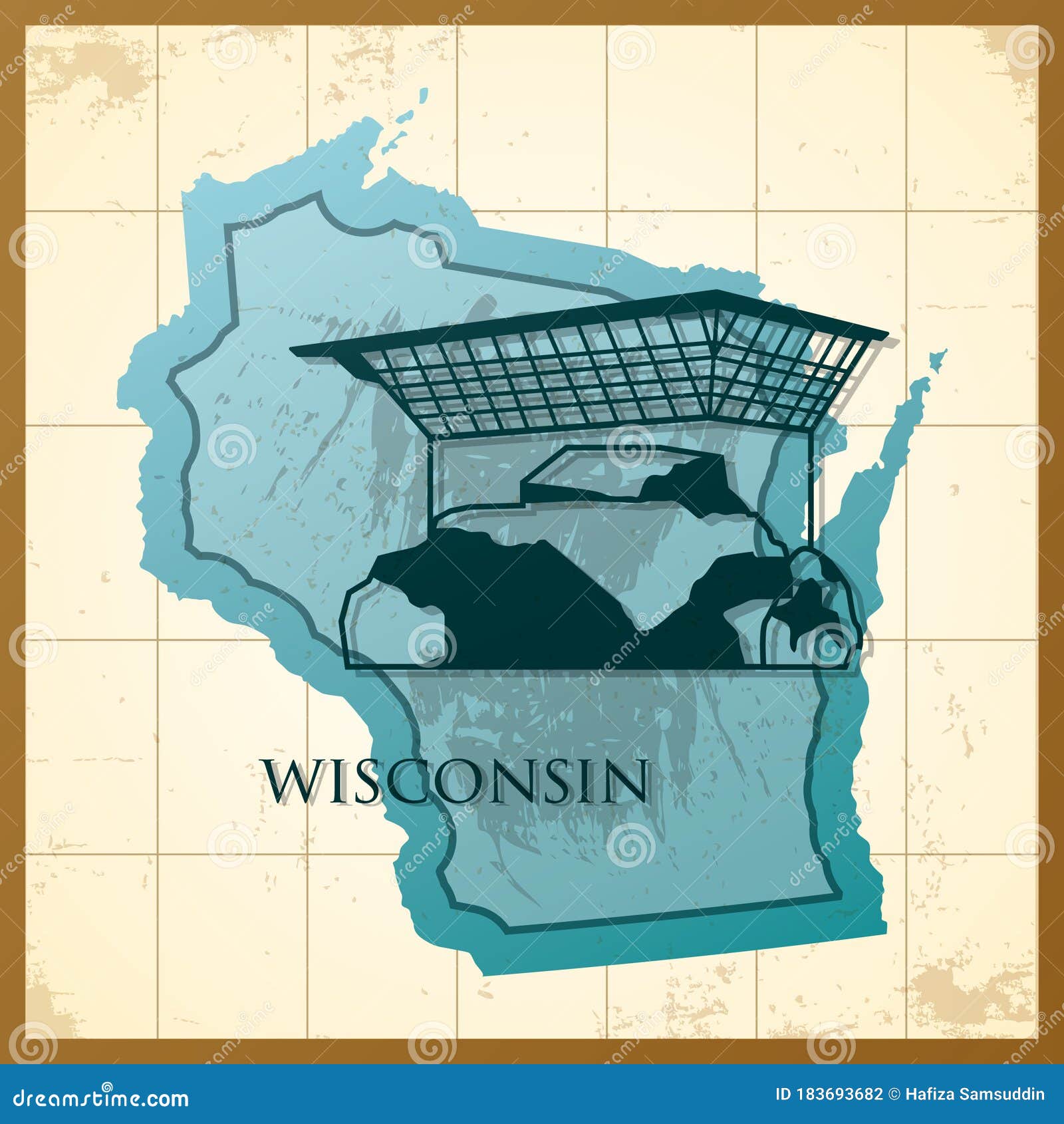 A map of Wisconsin state. stock vector. Illustration of america - 183693682