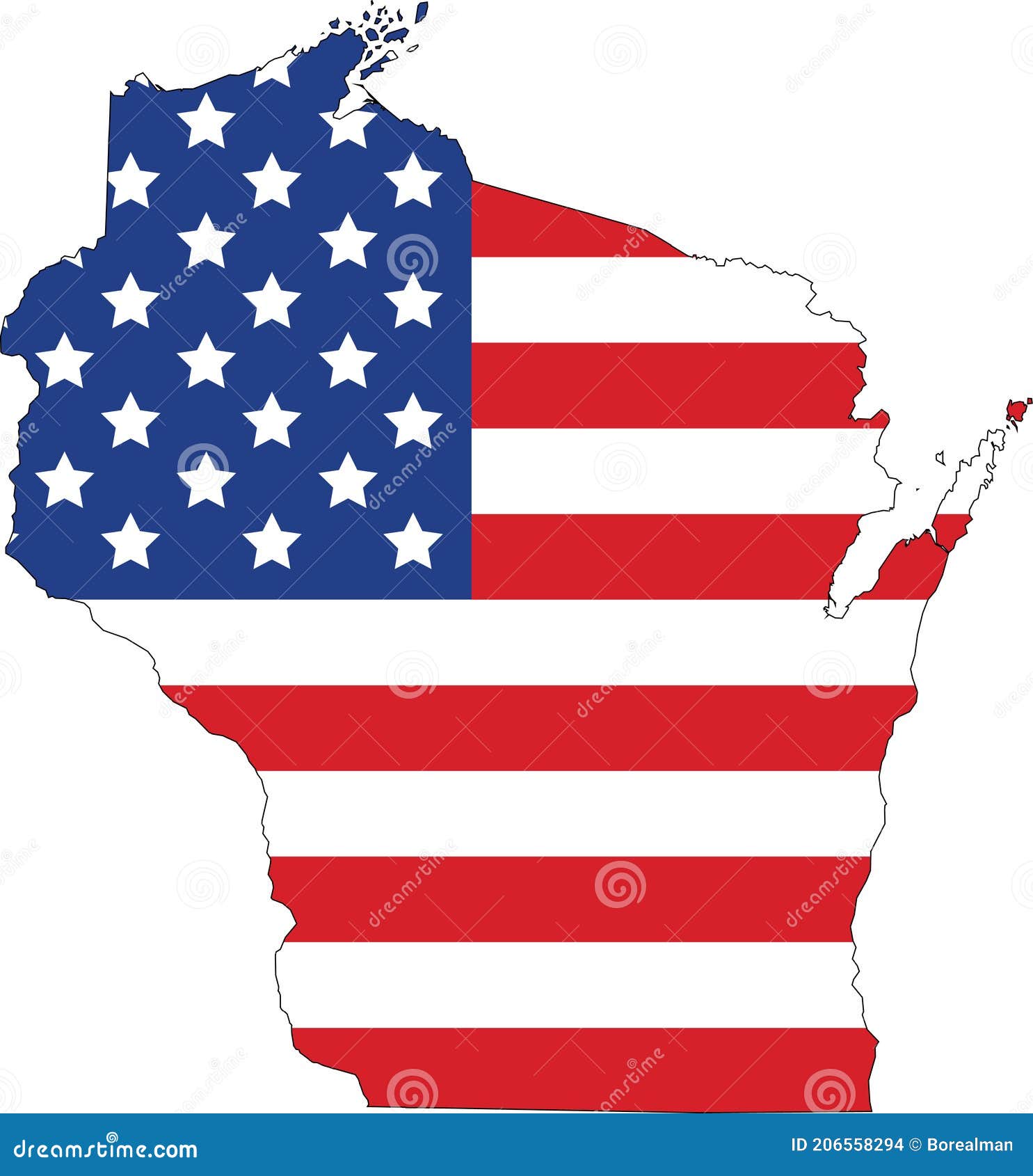 Map of the Wisconsin stock vector. Illustration of state - 206558294