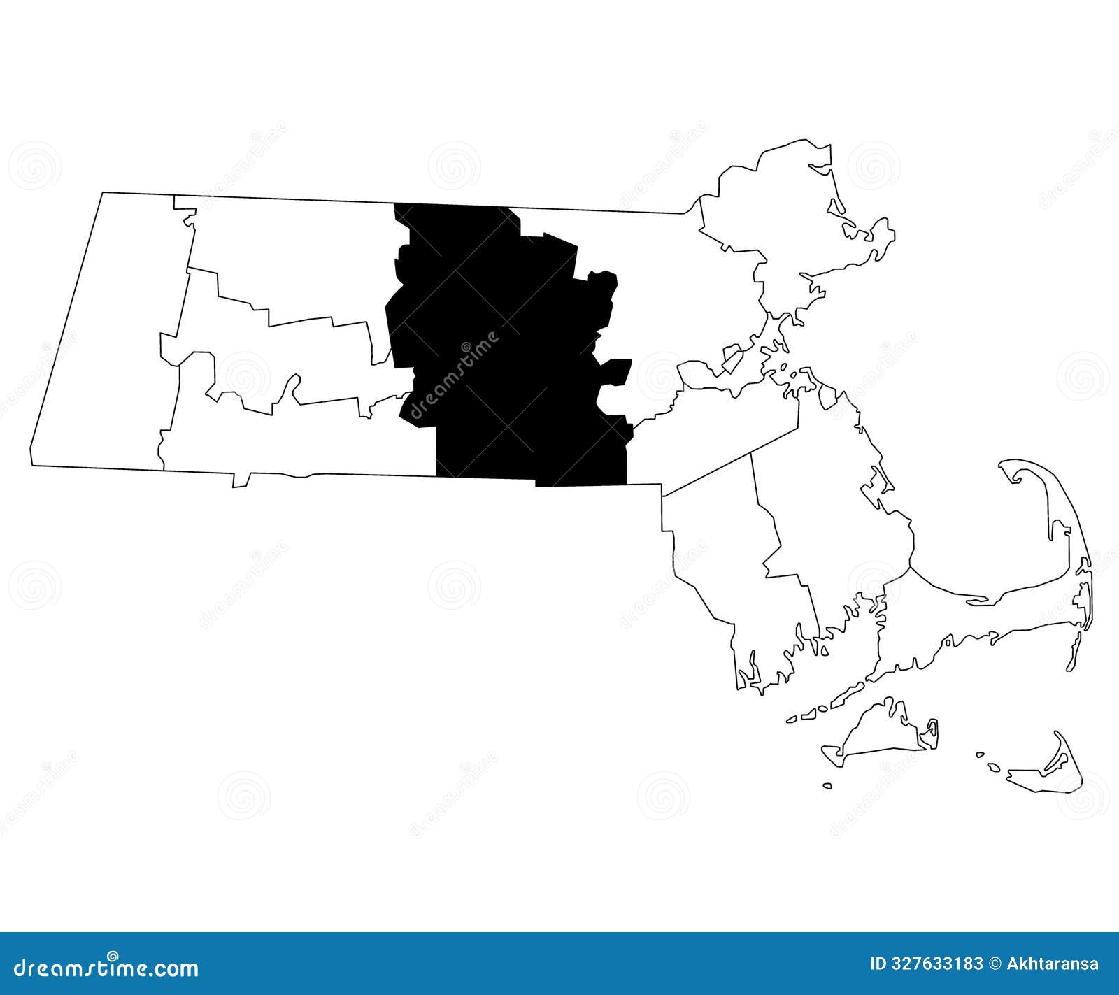 Map of Worcester County in Massachusetts State on White Background ...