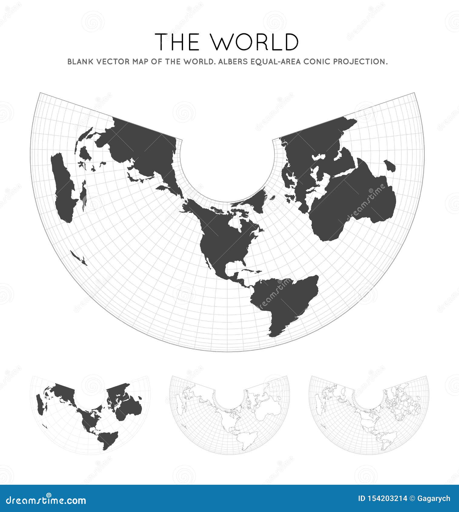 World Map. Albers Conic Equal-area Projection. Vector Illustration ...