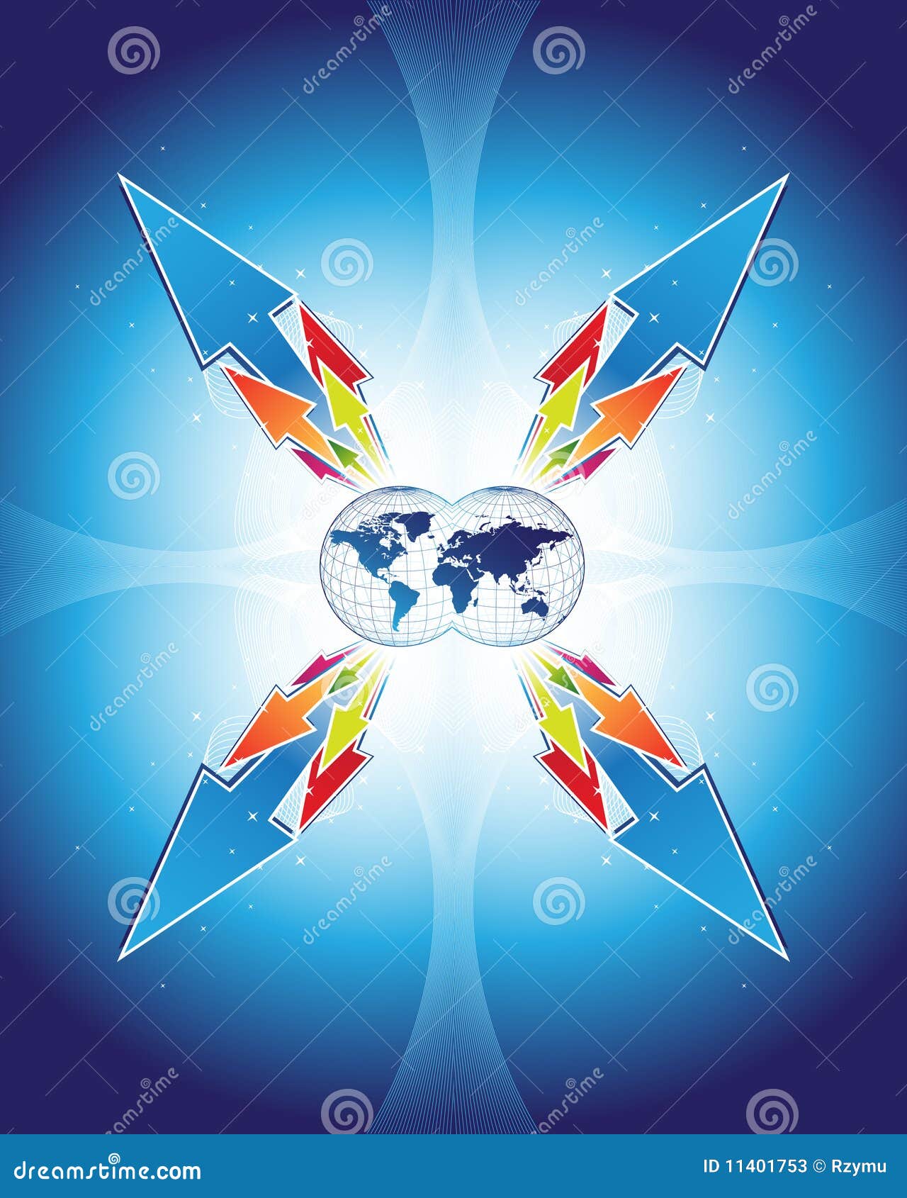 Map of the World and Arrows Stock Vector - Illustration of creative ...