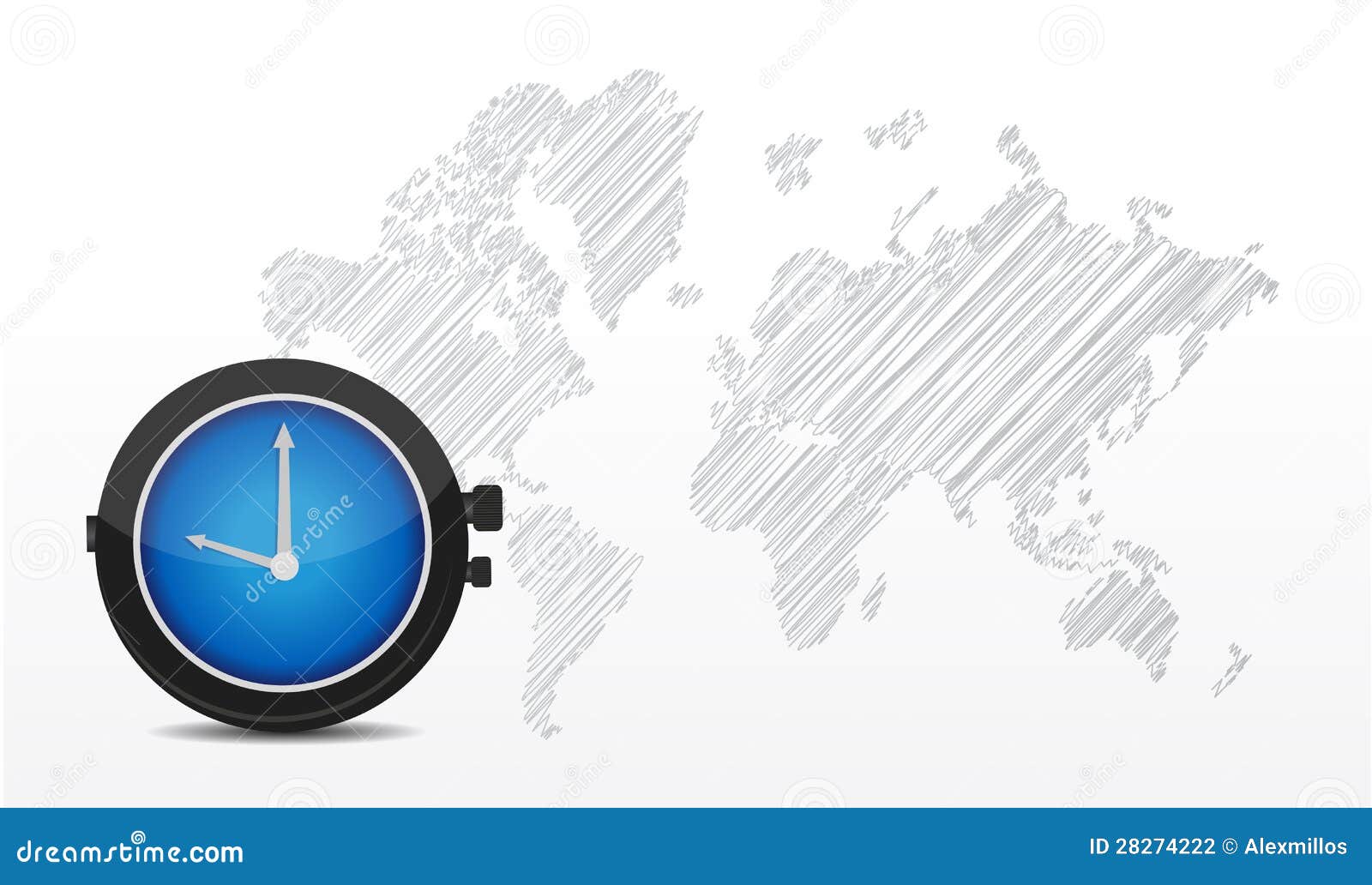 Map of the World and Big Watch Stock Illustration - Illustration of ...