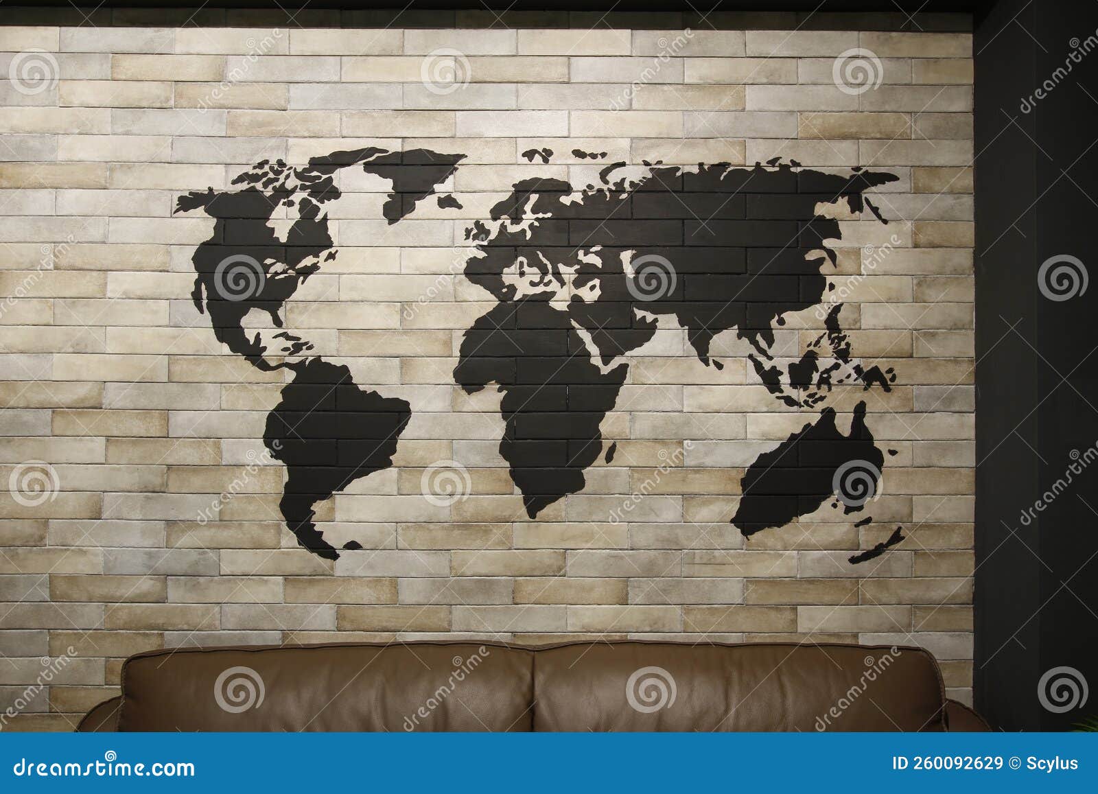 Map of the World on a Brick Wall Stock Image - Image of geography ...