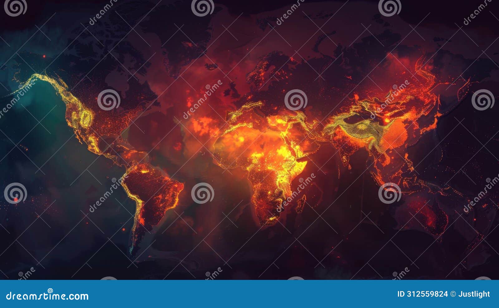 A Map of the World Burning in Flames, Symbolizing Destruction and Chaos ...