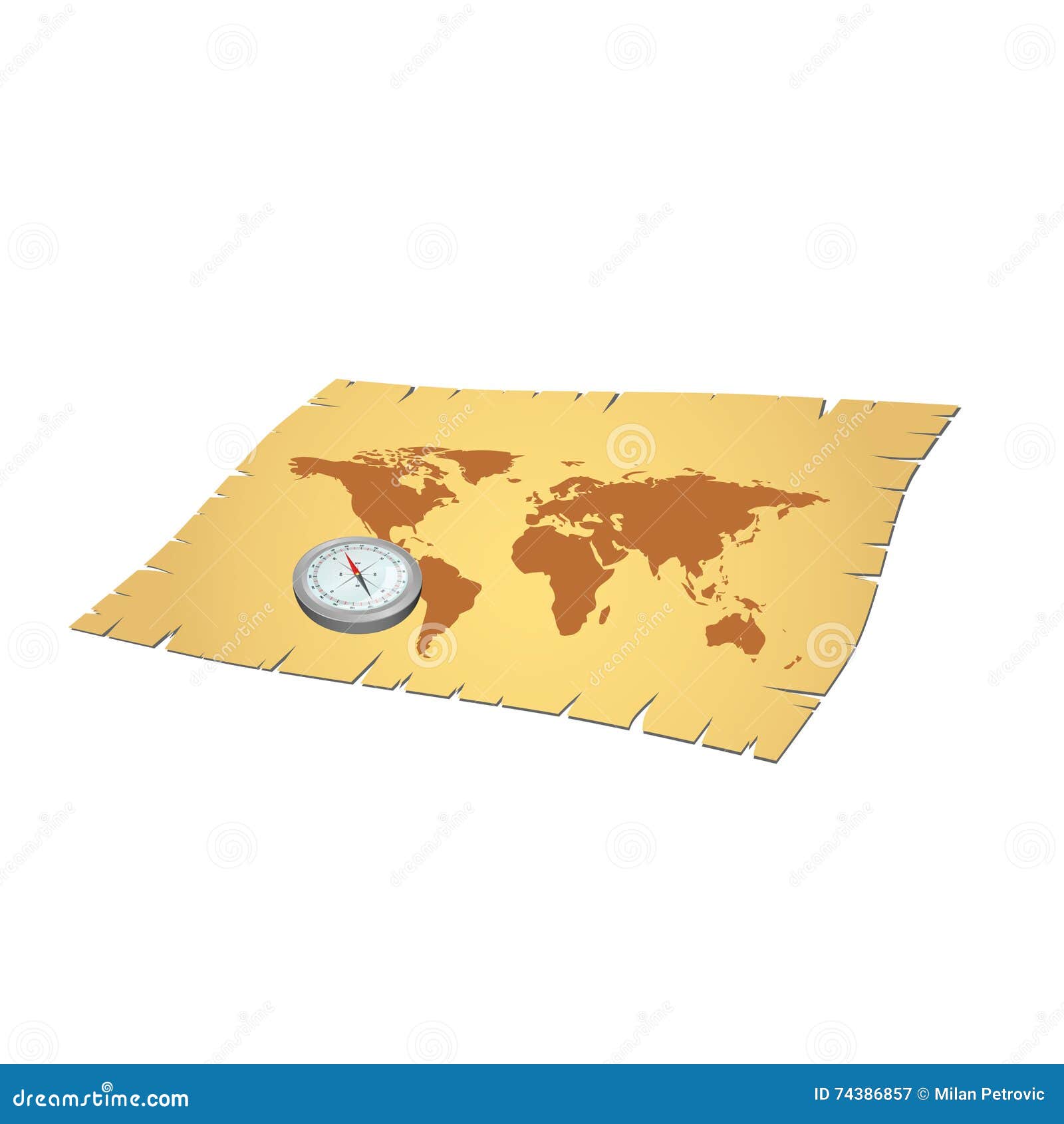 Map of the World with Compass in Colorful Illustration Stock Vector ...